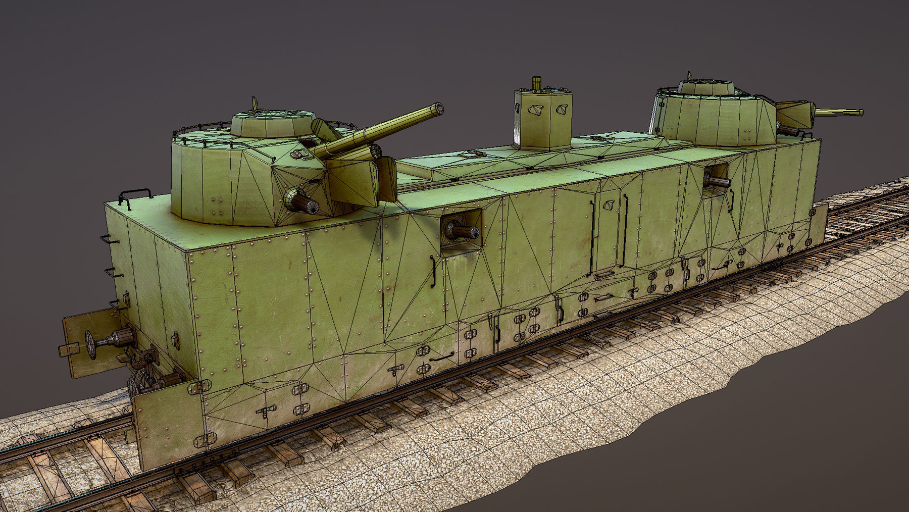 3D model Armored Train PL-37 Railway Light Artillery Wagon VR / AR ...