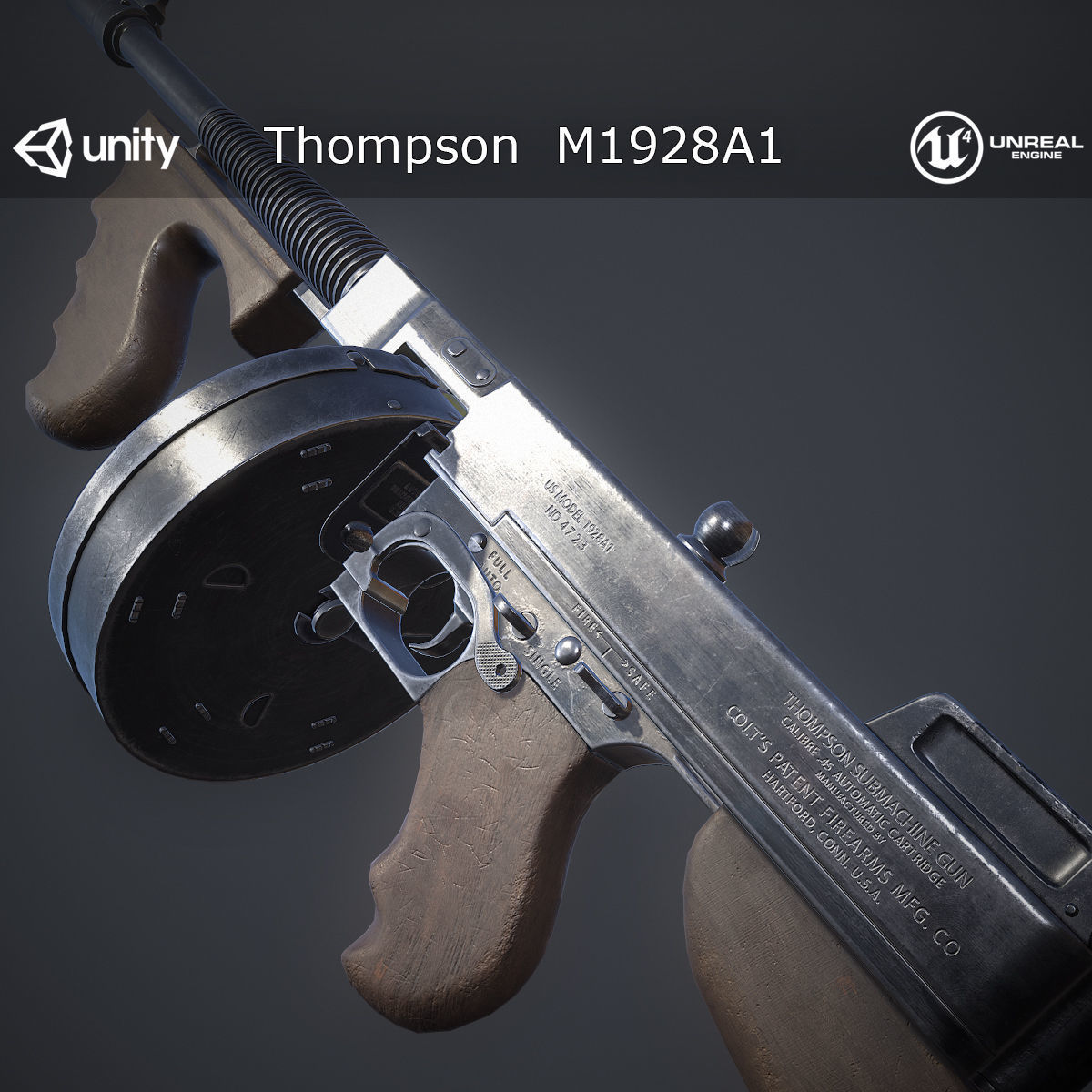 3D model Thompson M1928A1 Submachine Gun VR / AR / low-poly | CGTrader