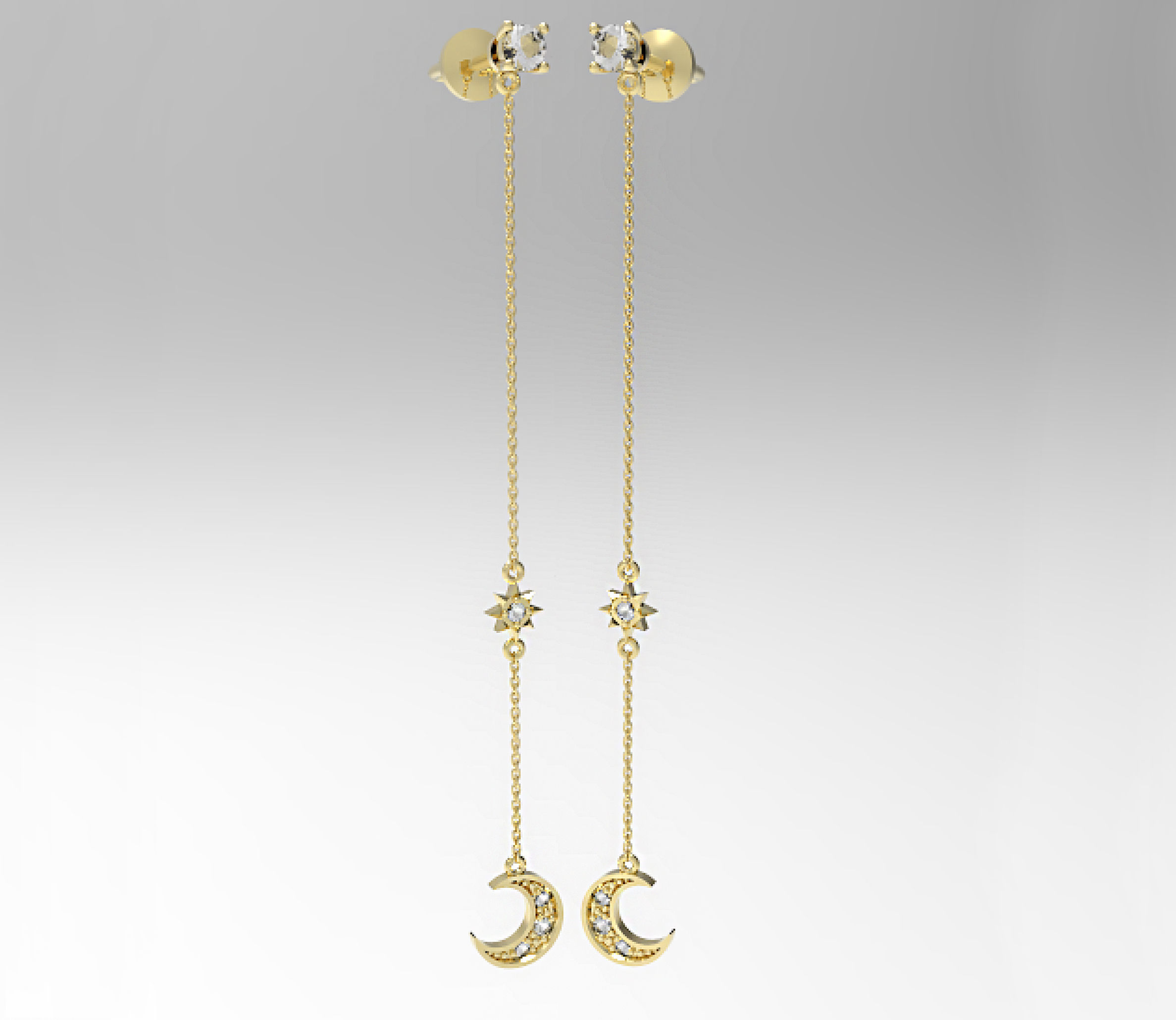 Stars and Moon Chain Earrings 3D model 3D printable | CGTrader
