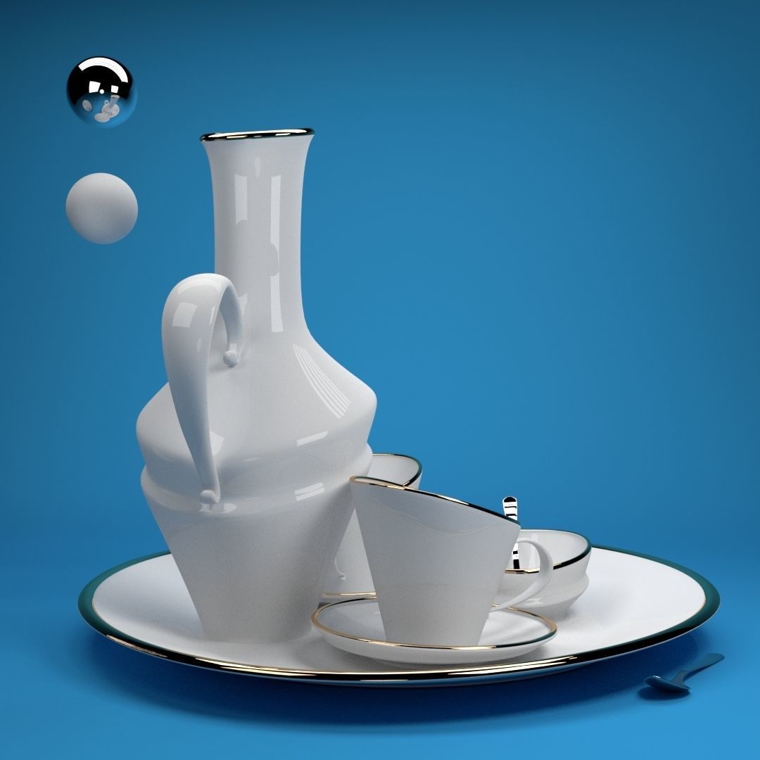 tea set teapot and saucer 3D model | CGTrader