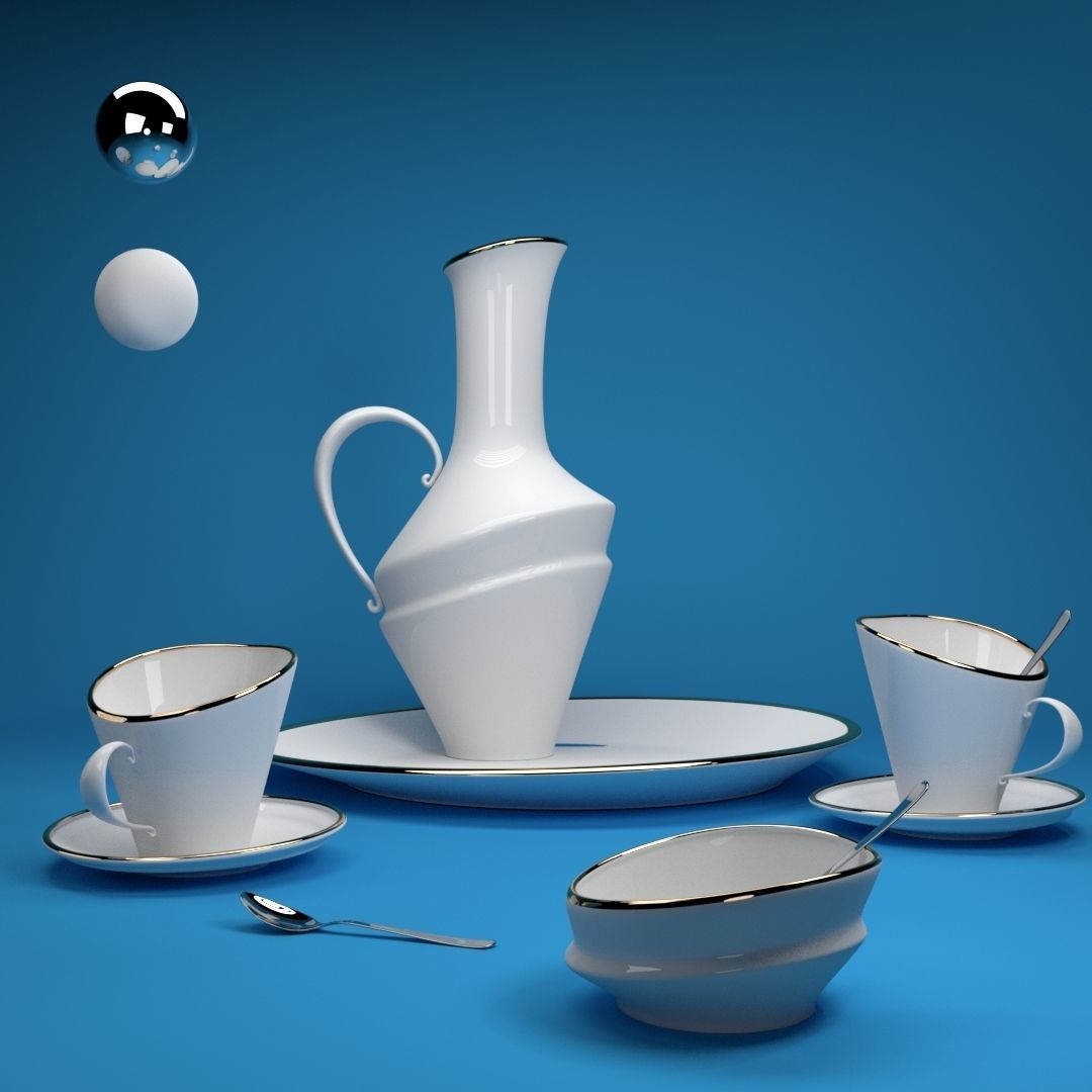 tea set teapot and saucer 3D model | CGTrader