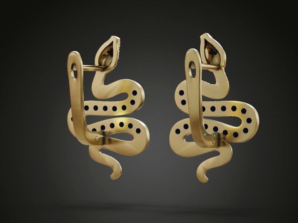 Snakes serpent diamond earrings women 3D model 3D printable | CGTrader
