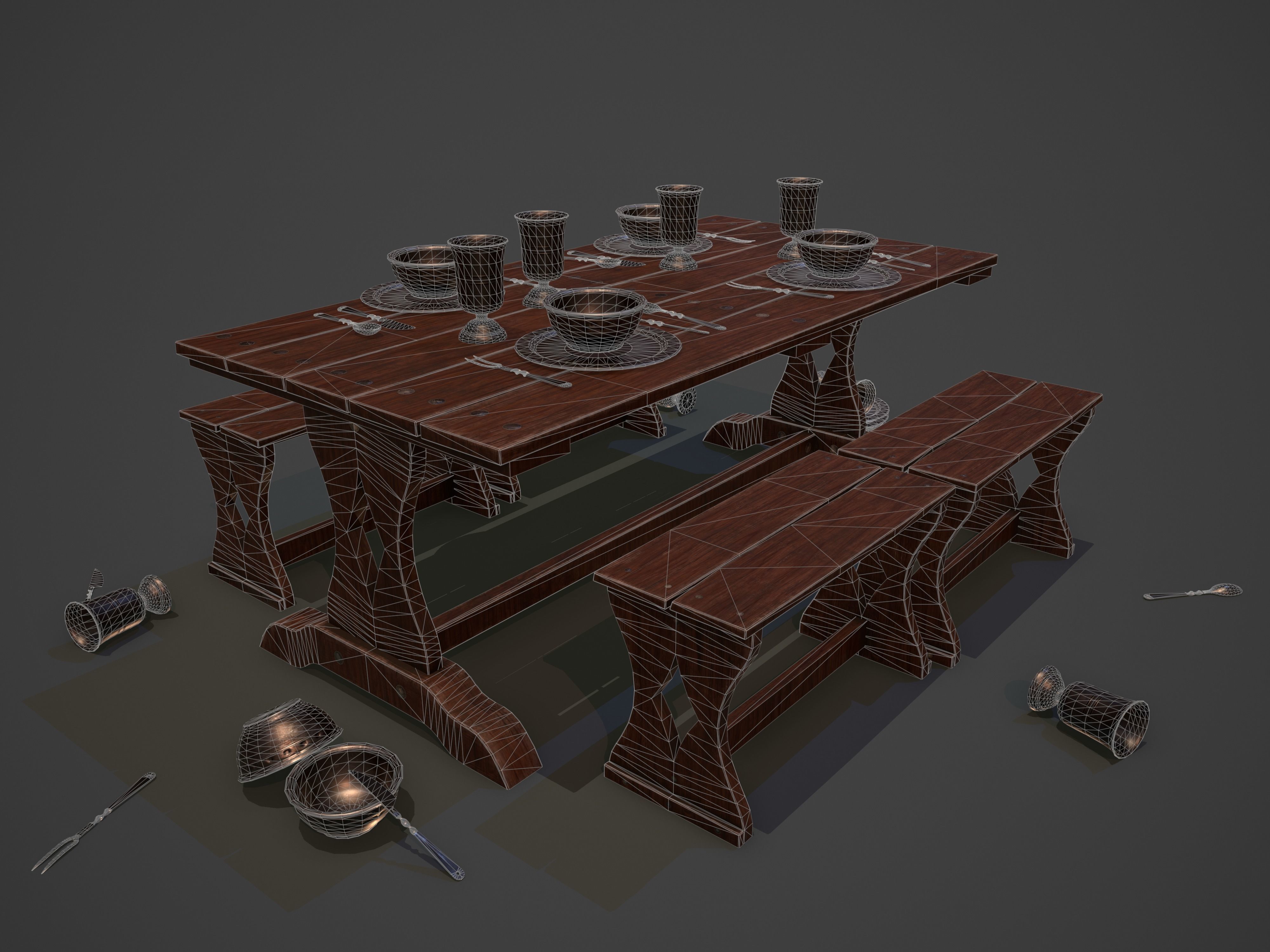 3D model Medieval Dining Set VR / AR / low-poly | CGTrader
