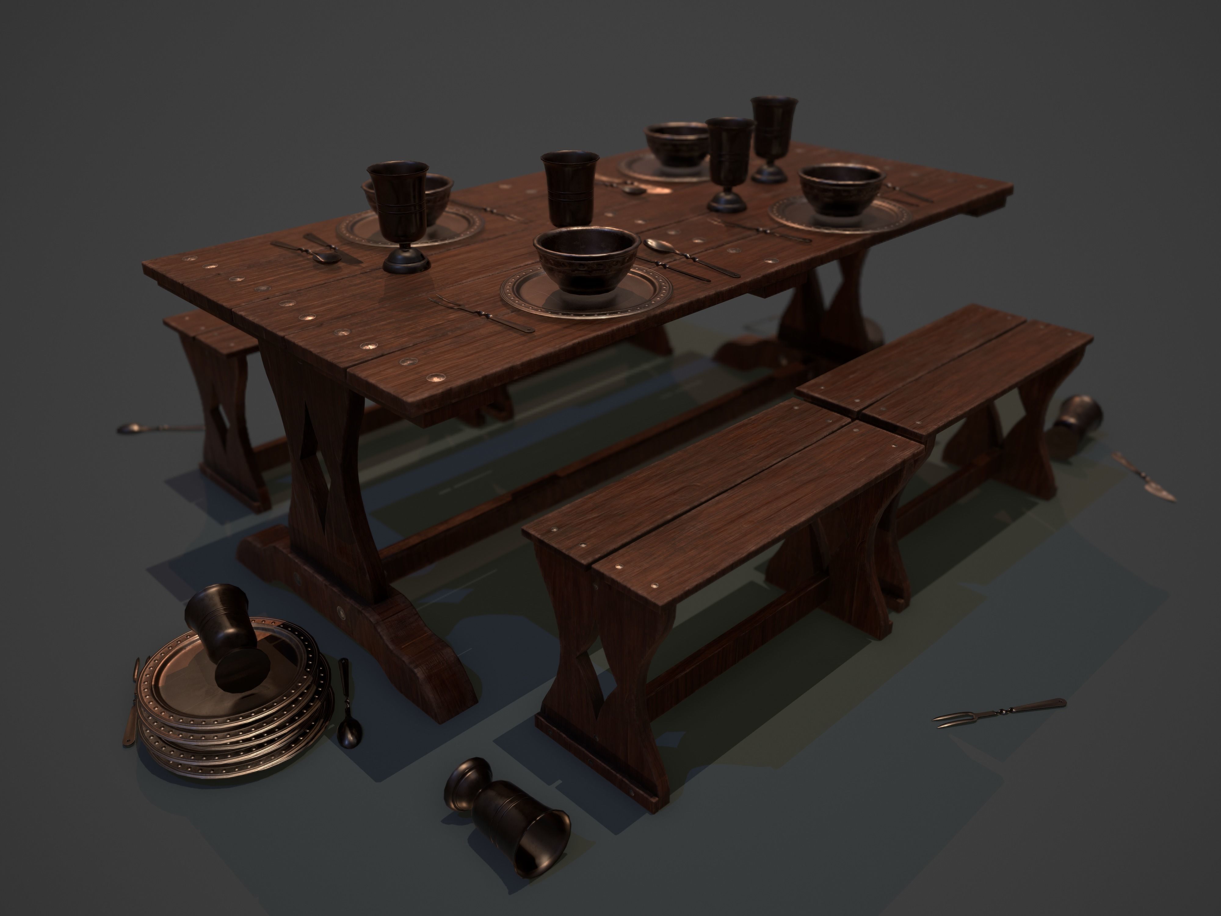 3D model Medieval Dining Set VR / AR / low-poly | CGTrader