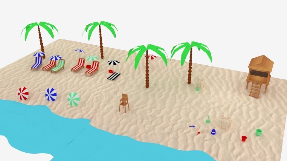 3D model Beach Scene Lowpoly Basic VR / AR / low-poly | CGTrader