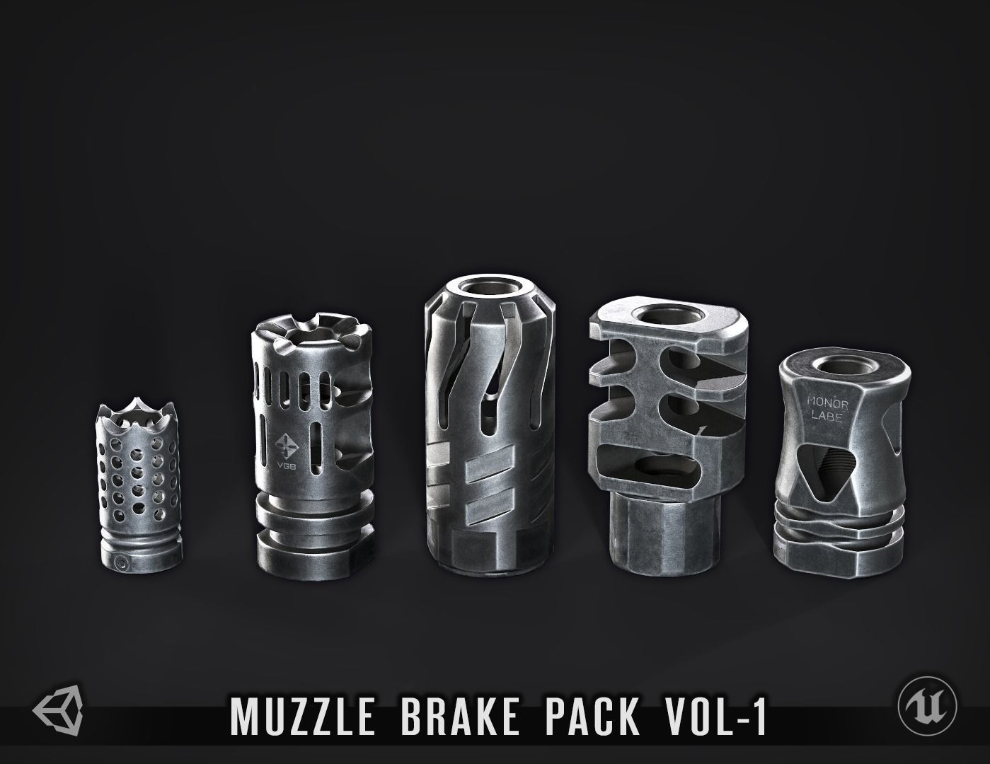 3D model Muzzle Brake Pack - 1 VR / AR / low-poly | CGTrader