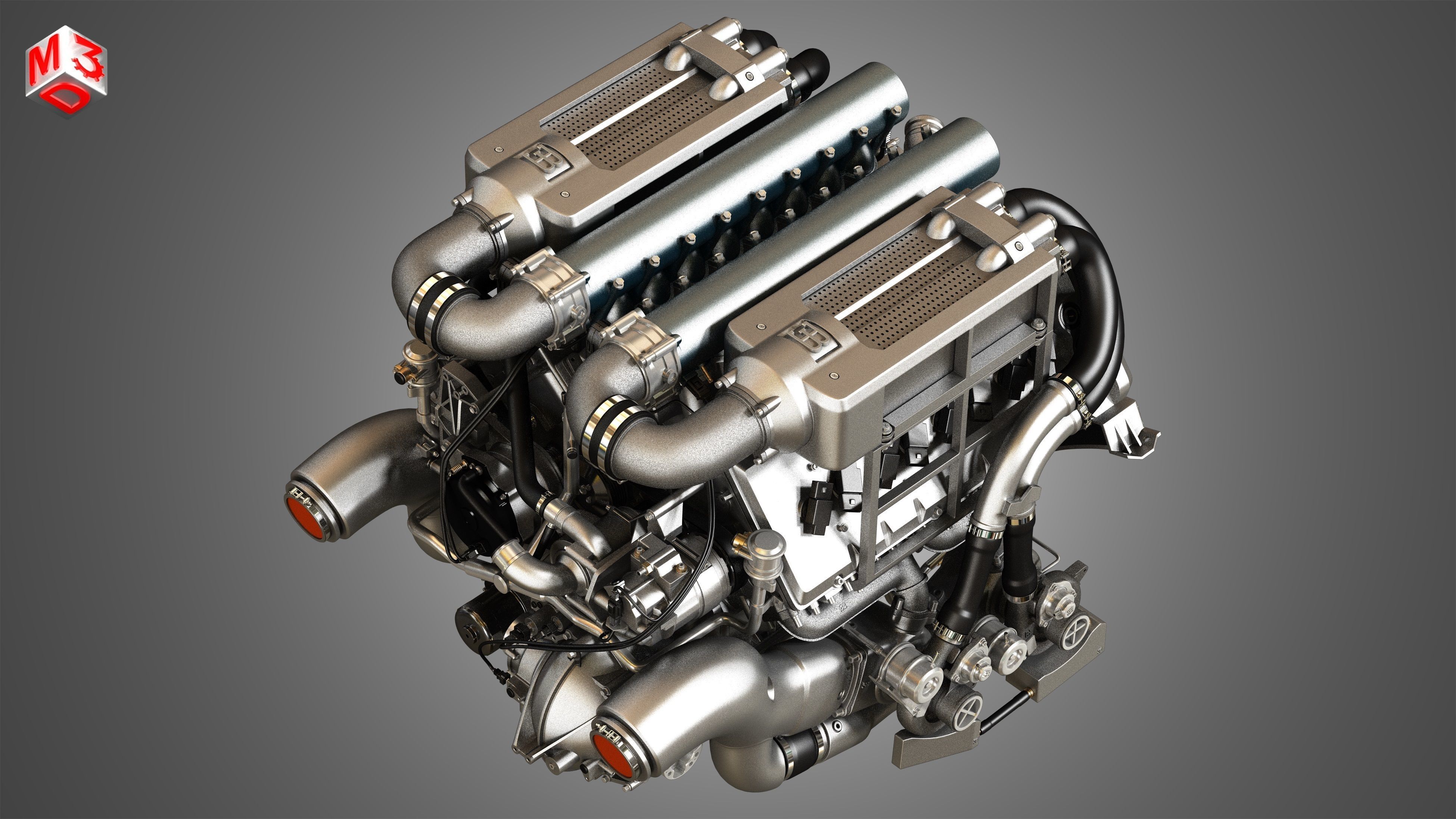 Veyron 8 Litre Engine - W16 Engine With 4 Turbochargers 3D model | CGTrader