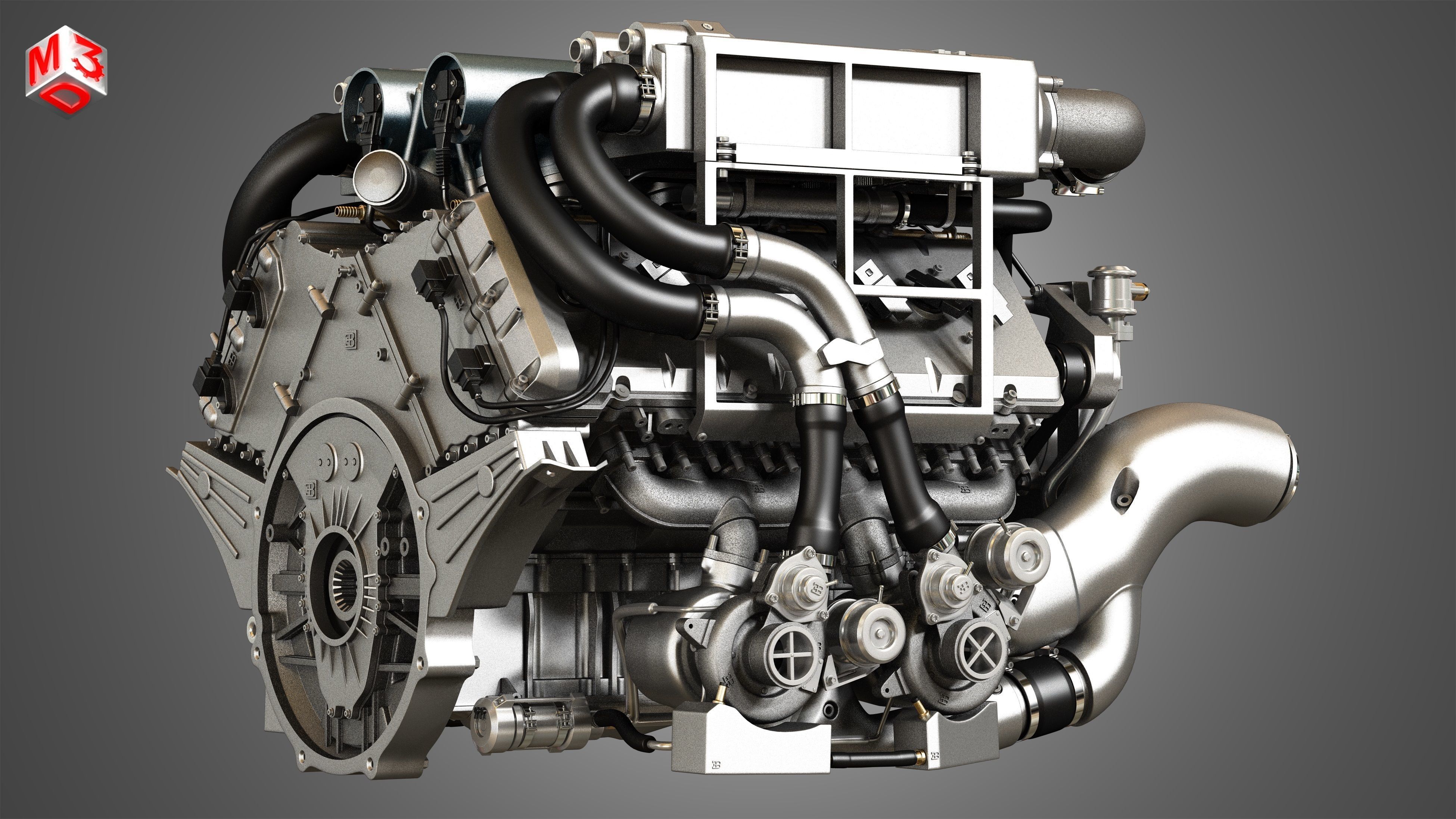 Veyron 8 Litre Engine - W16 Engine With 4 Turbochargers 3D model | CGTrader