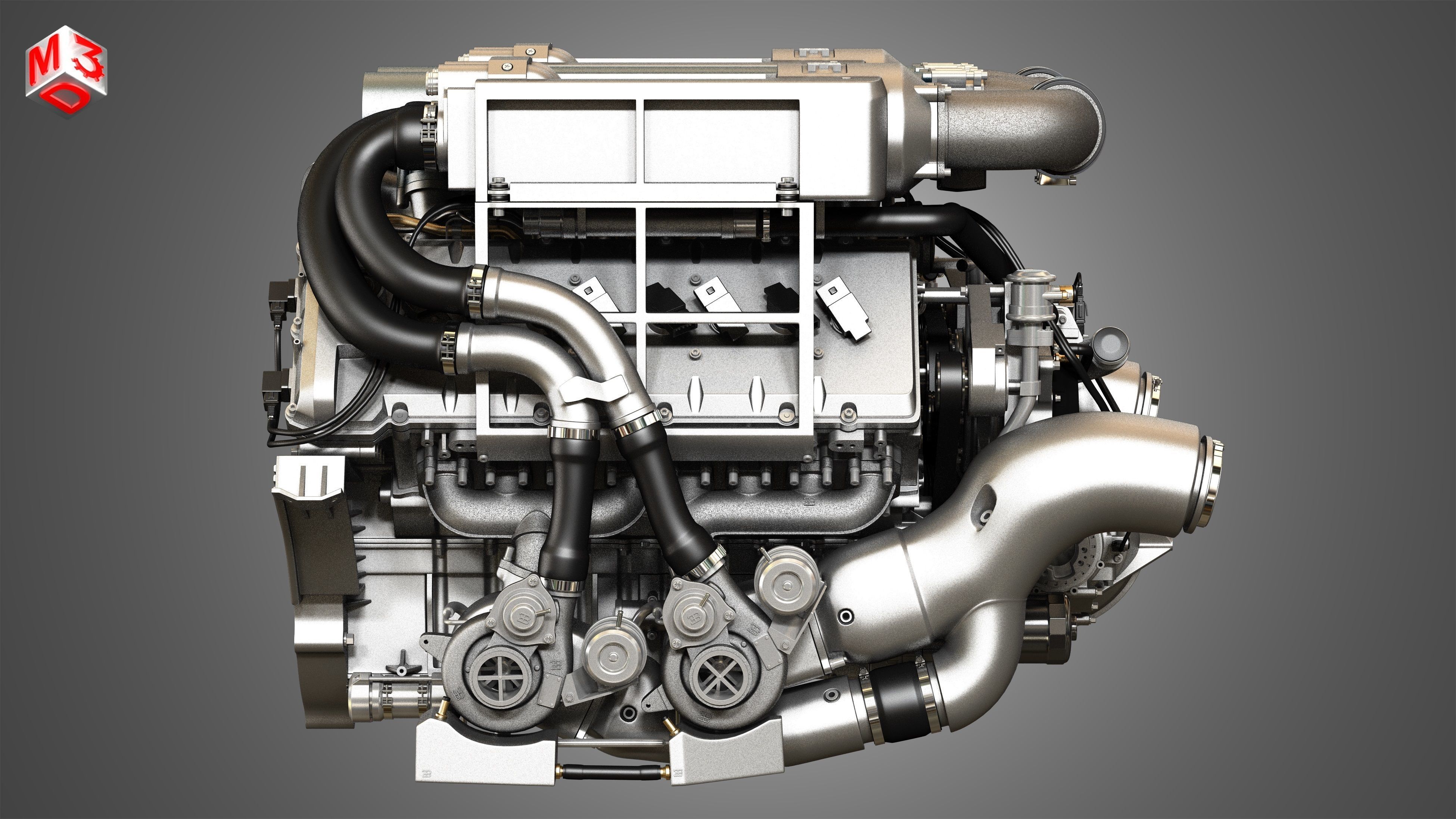 Veyron 8 Litre Engine - W16 Engine With 4 Turbochargers 3D model | CGTrader