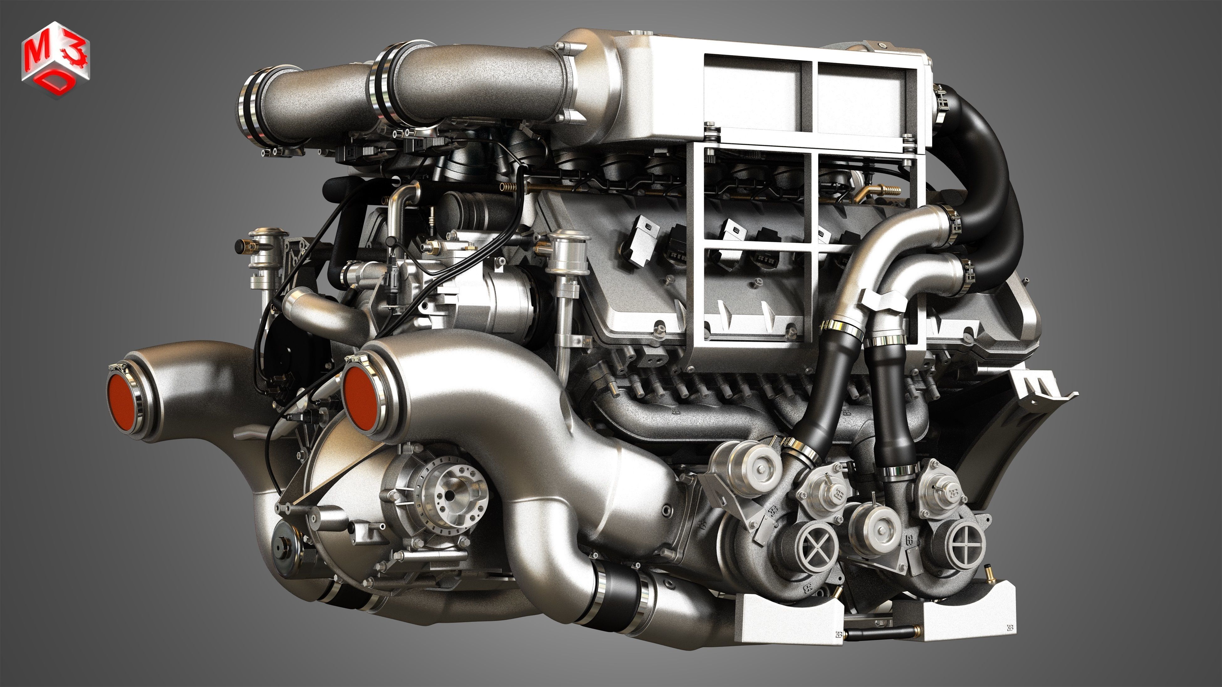 Veyron 8 Litre Engine - W16 Engine With 4 Turbochargers 3D model | CGTrader
