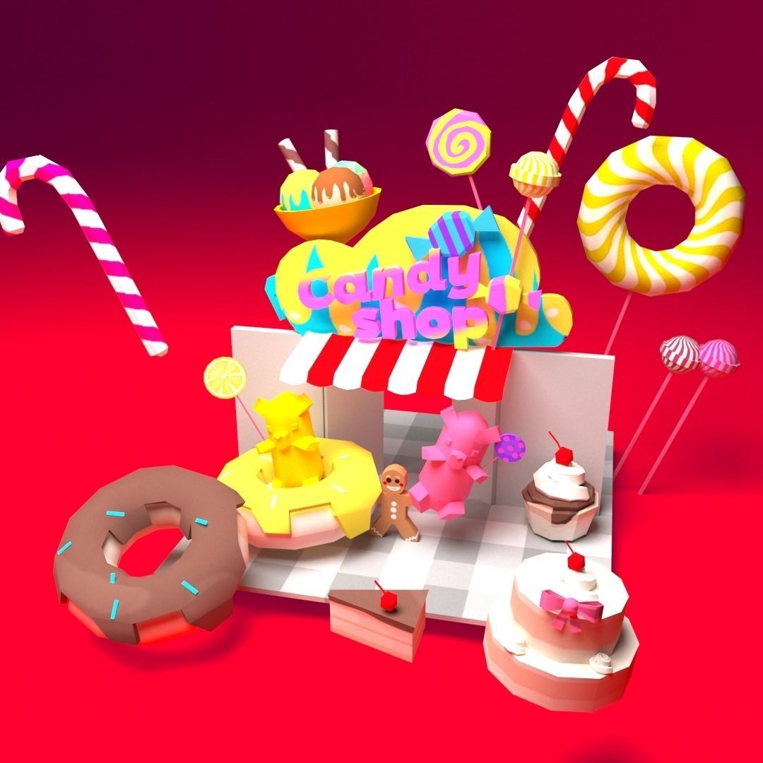 low poly candy shop pack 3D model | CGTrader