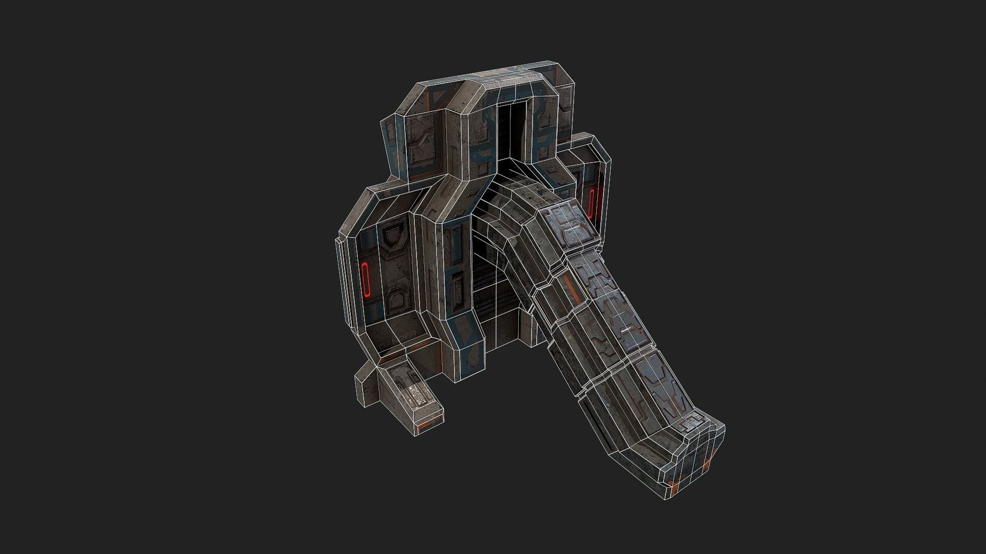 3D model Low poly sci fi defence wall grid environment asset VR / AR ...