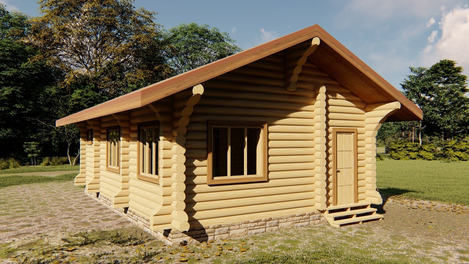 One story log house 48 square meters 3D model | CGTrader