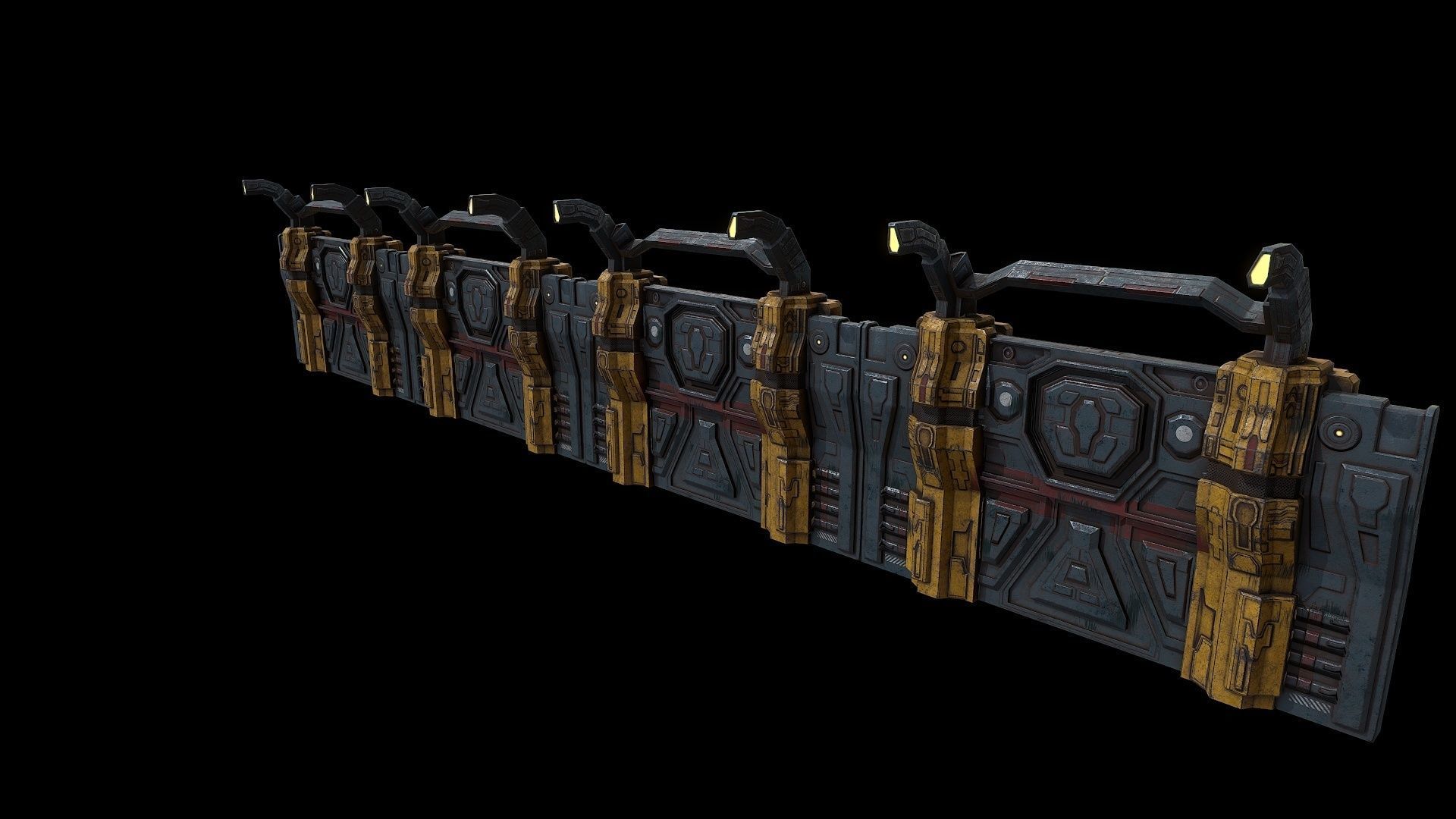 3D model Low poly sci fi wall with lamps environment asset VR / AR ...