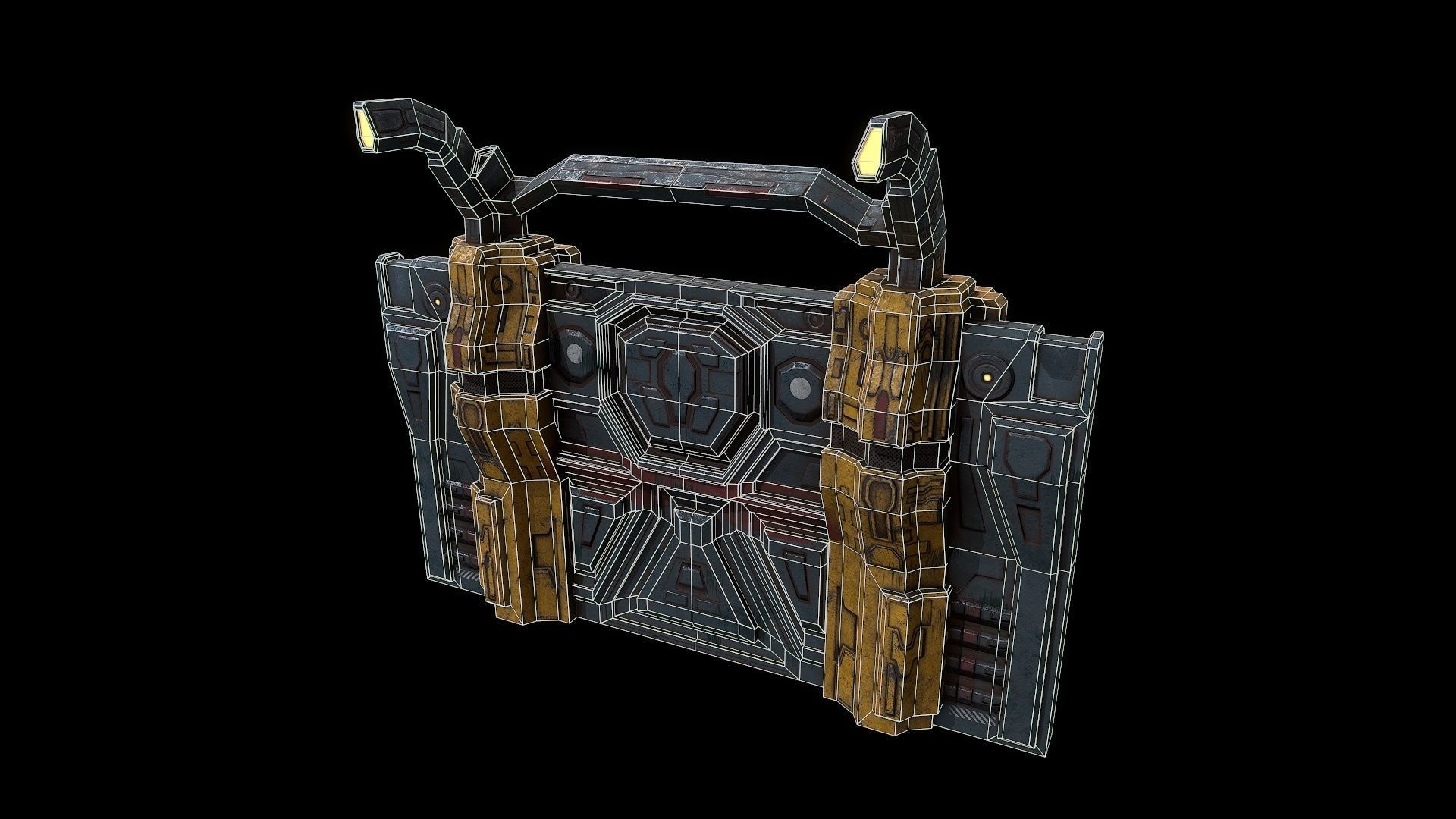 3D model Low poly sci fi wall with lamps environment asset VR / AR ...