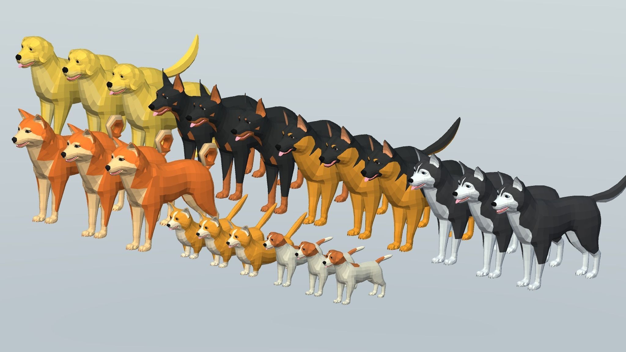 3D model LowPoly Dogs pack VR / AR / low-poly rigged animated | CGTrader