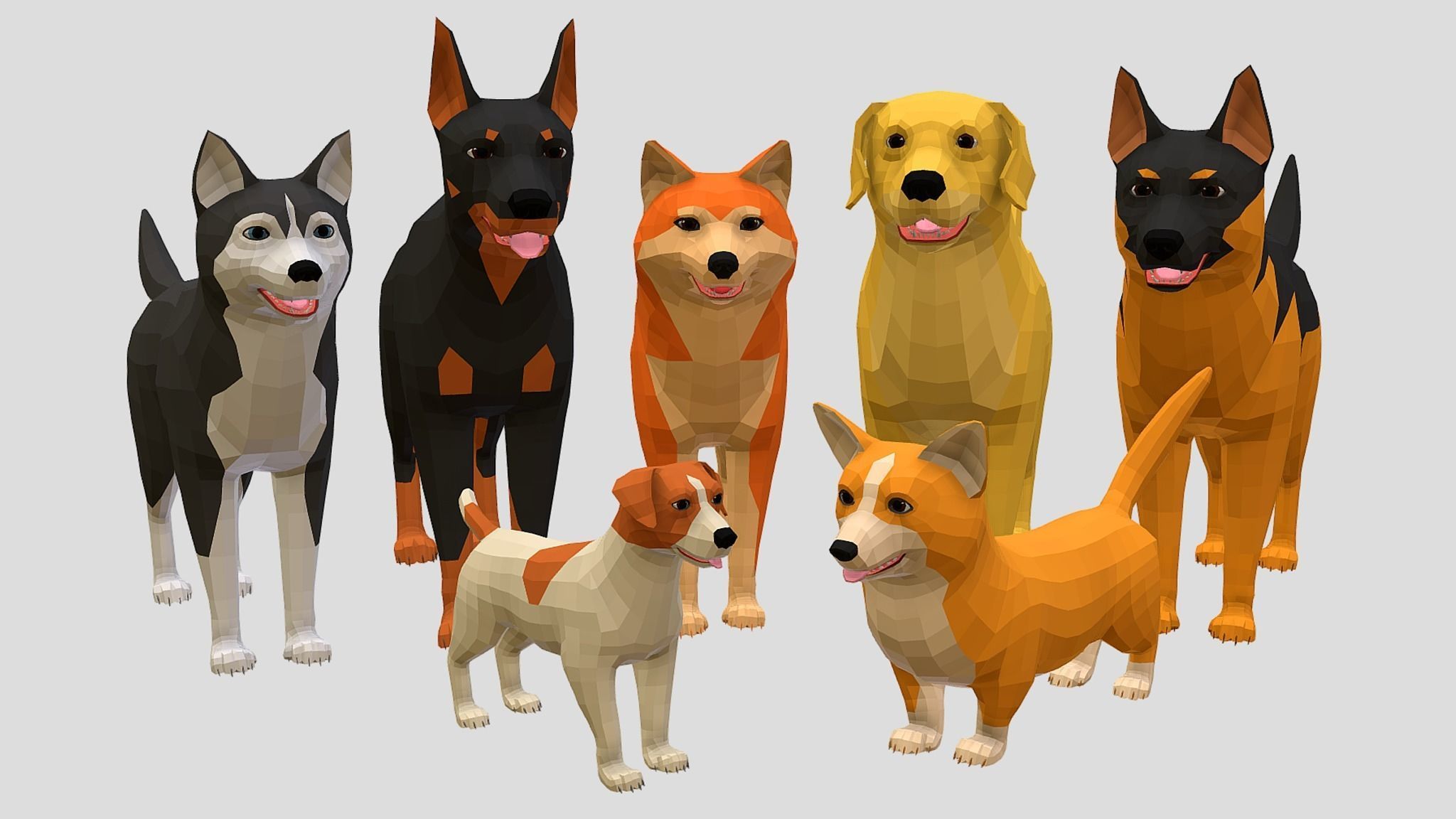 3D model LowPoly Dogs pack VR / AR / low-poly rigged animated | CGTrader