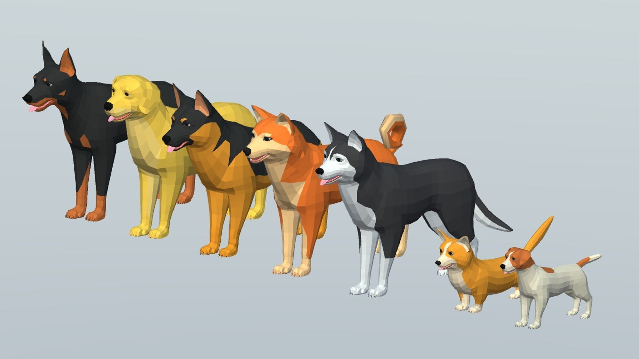 3D model LowPoly Dogs pack VR / AR / low-poly rigged animated | CGTrader