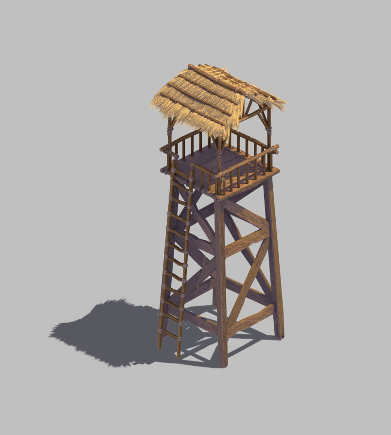 Barracks wooden tower with roof 3D model | CGTrader