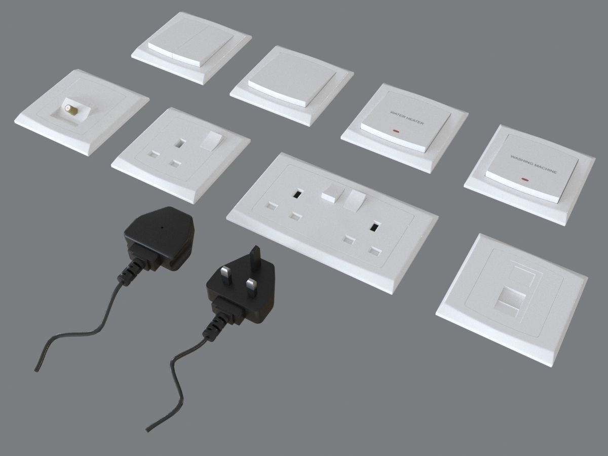 Switches Type-G Outlets and Plugs 3D model | CGTrader