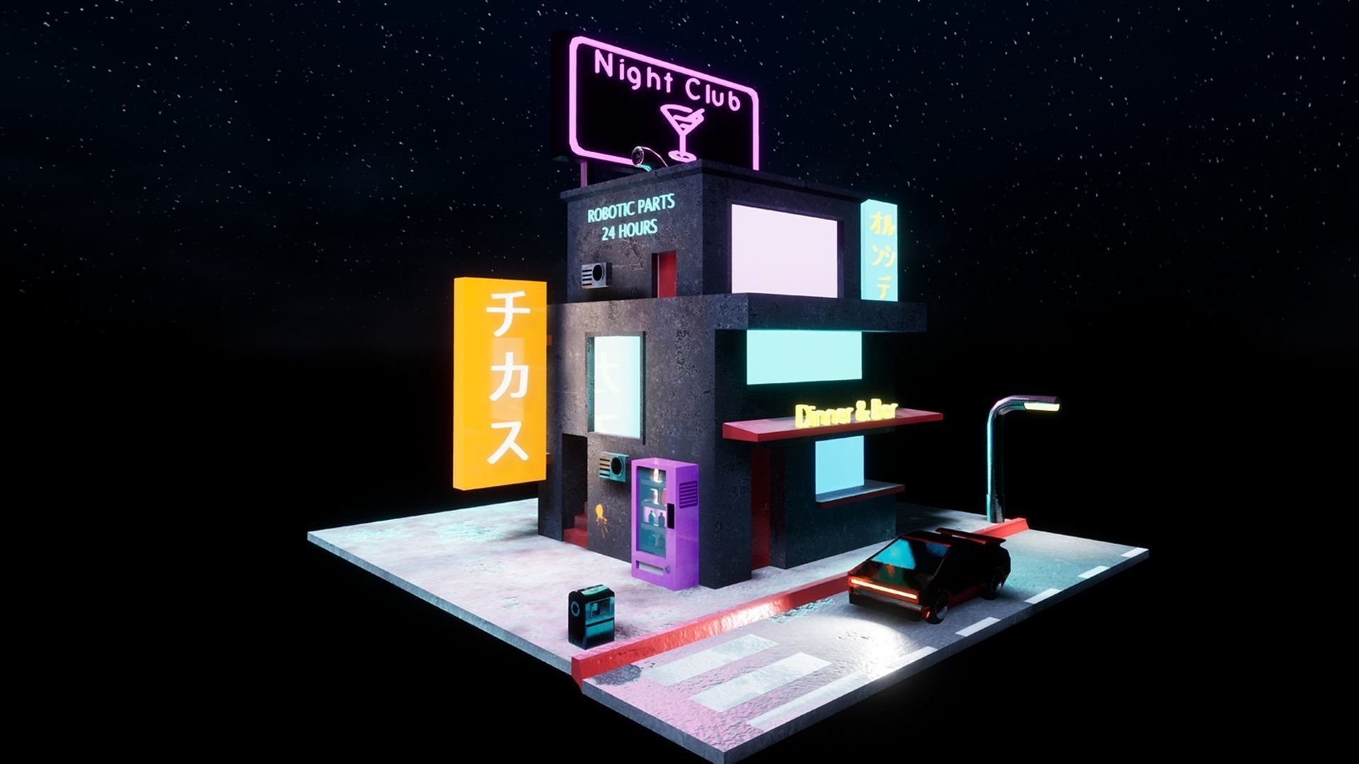 3D model Cyberpunk Building - Low Poly Game Ready VR / AR / low-poly ...