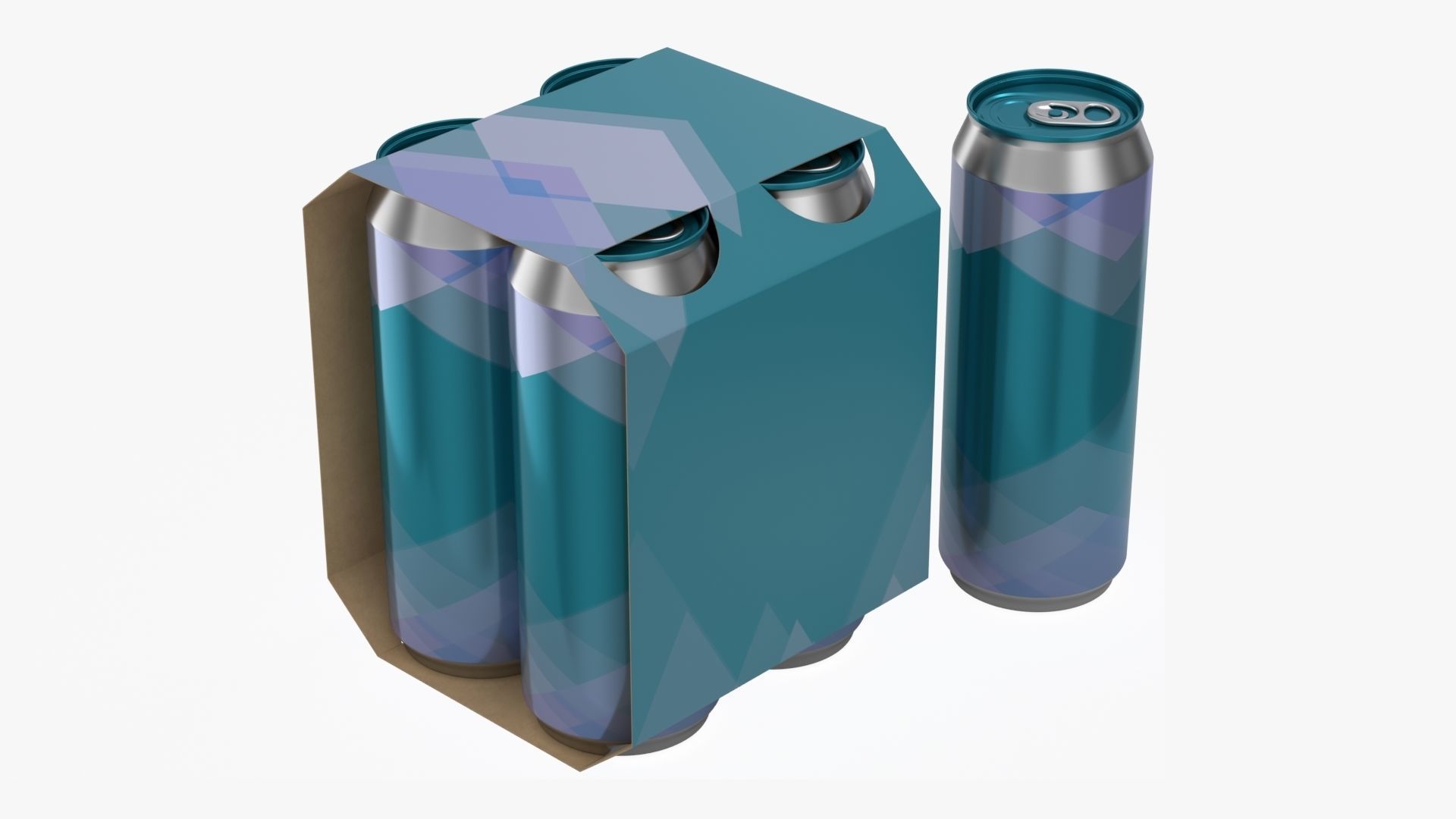 Cluster-pack carton packaging for 4 beer cans 500 ml 3D model | CGTrader