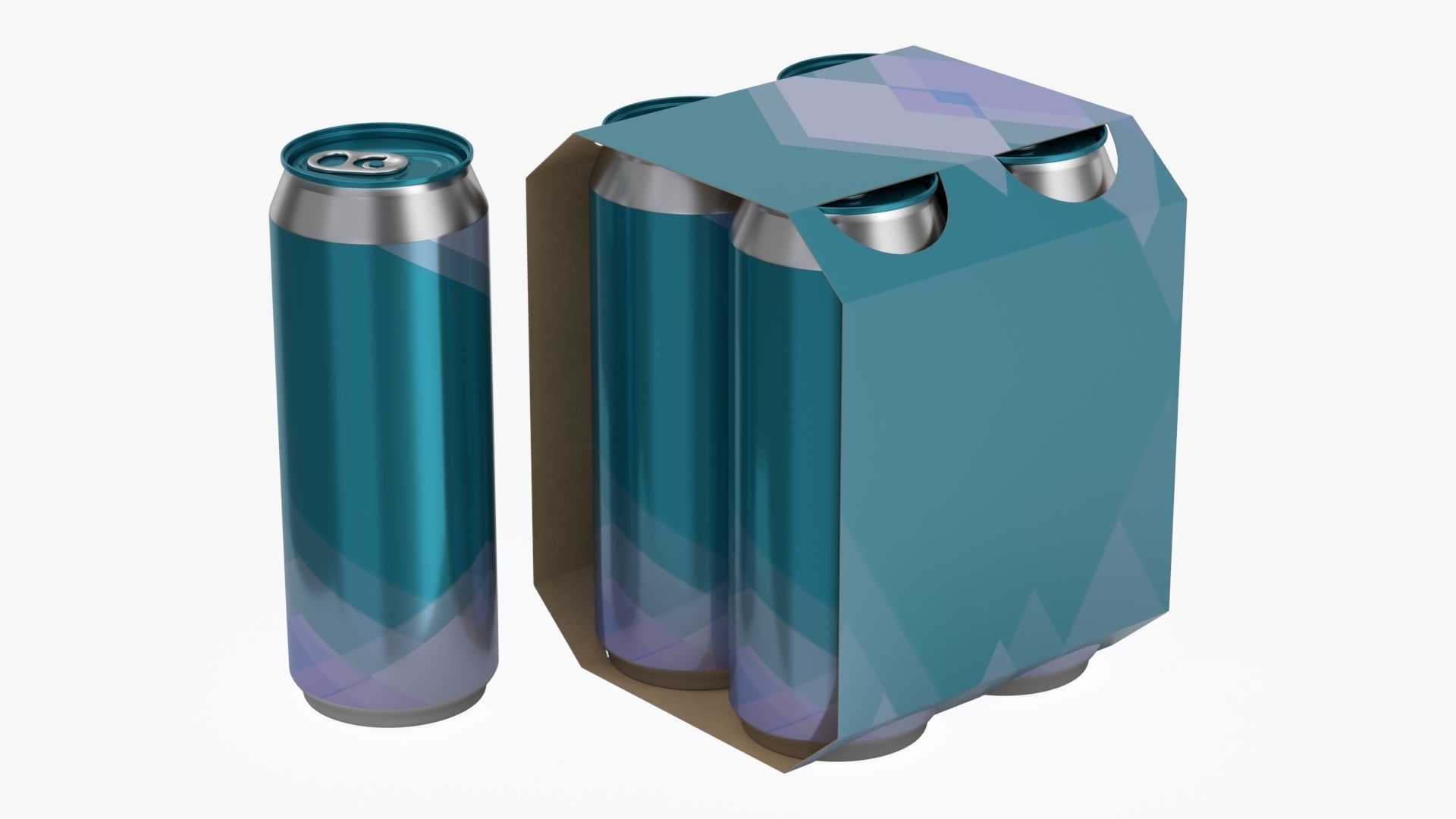 Cluster-pack carton packaging for 4 beer cans 500 ml 3D model | CGTrader