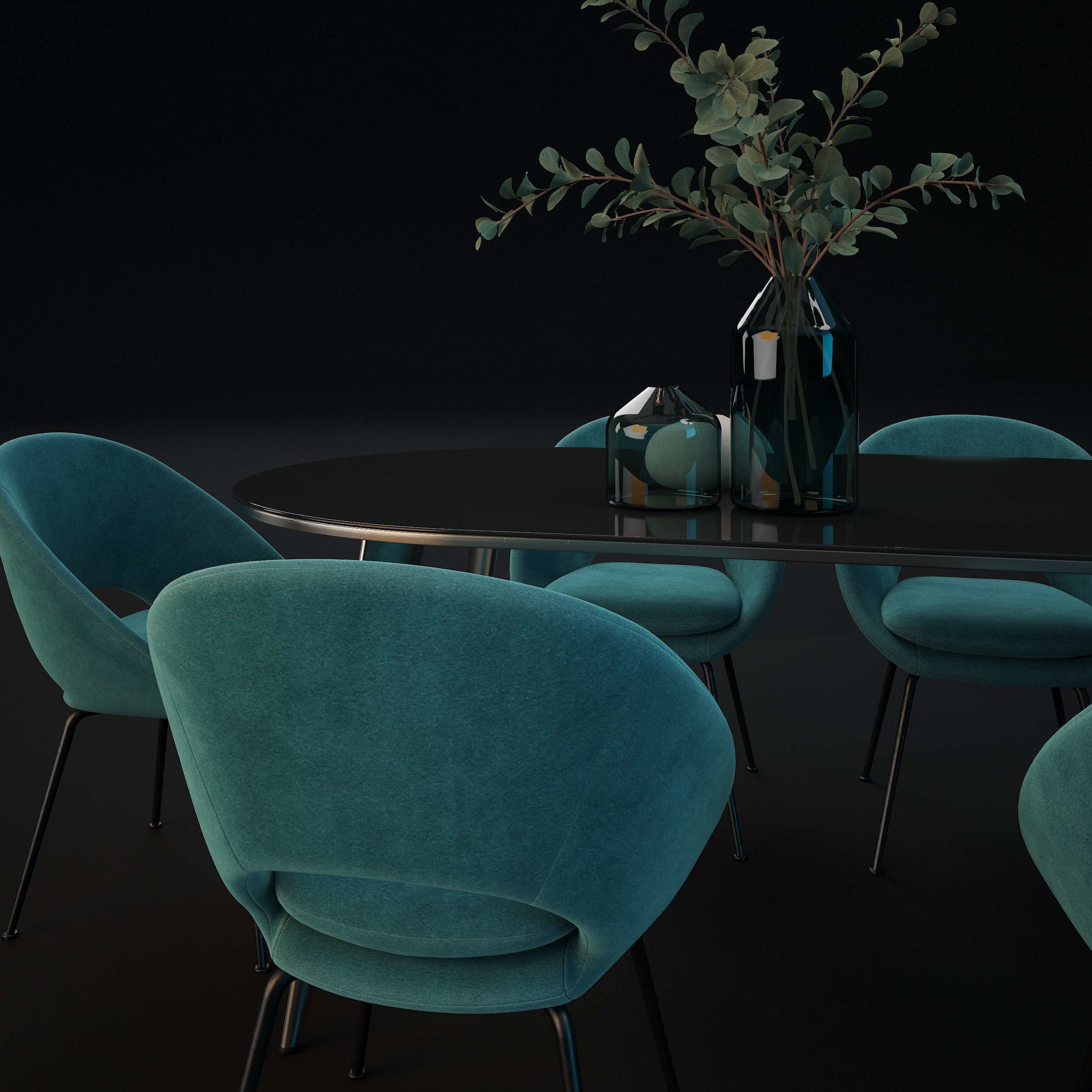 Blue cushion chair Modern dining table render ready 3D model | CGTrader