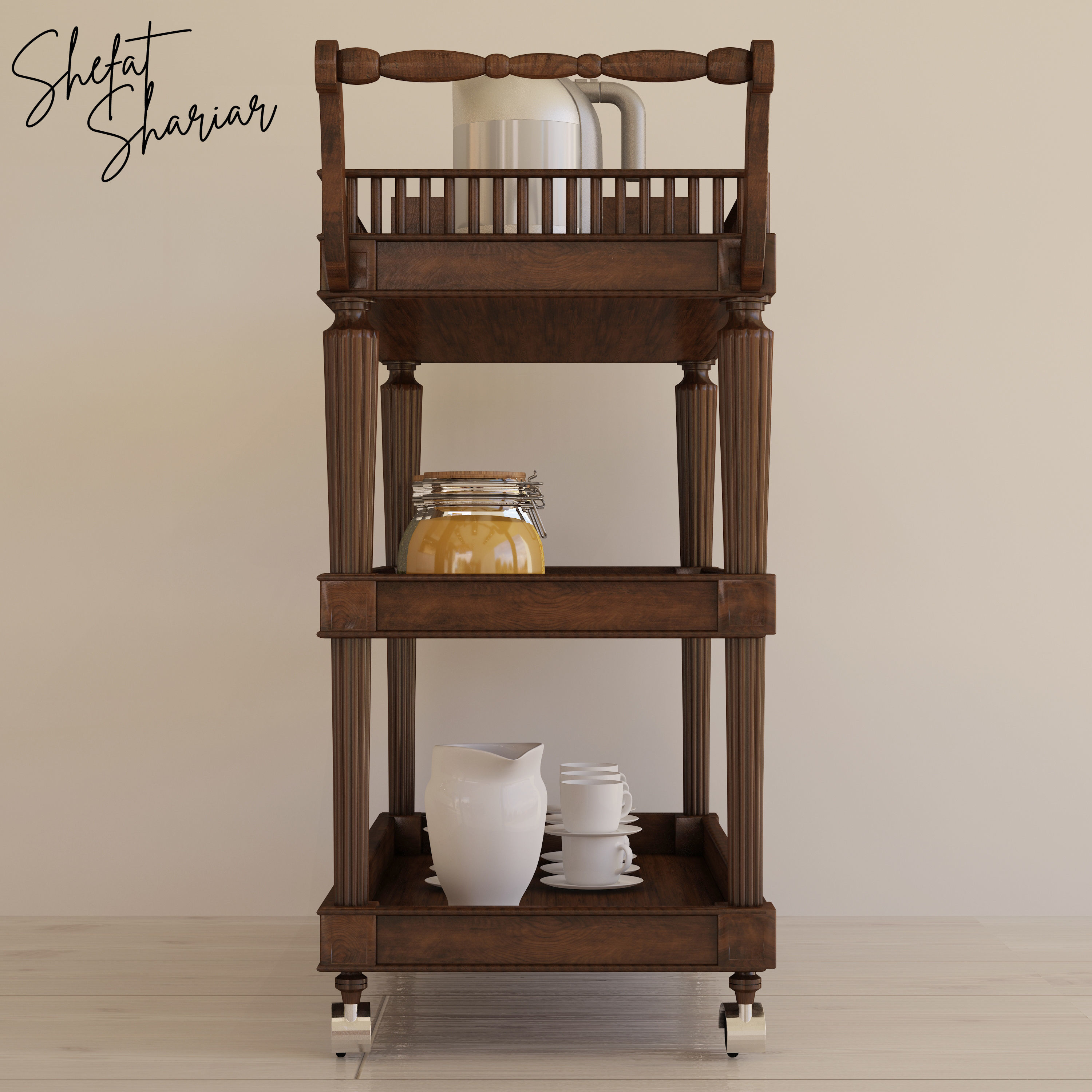 Wooden Serving Trolley 3D model animated | CGTrader