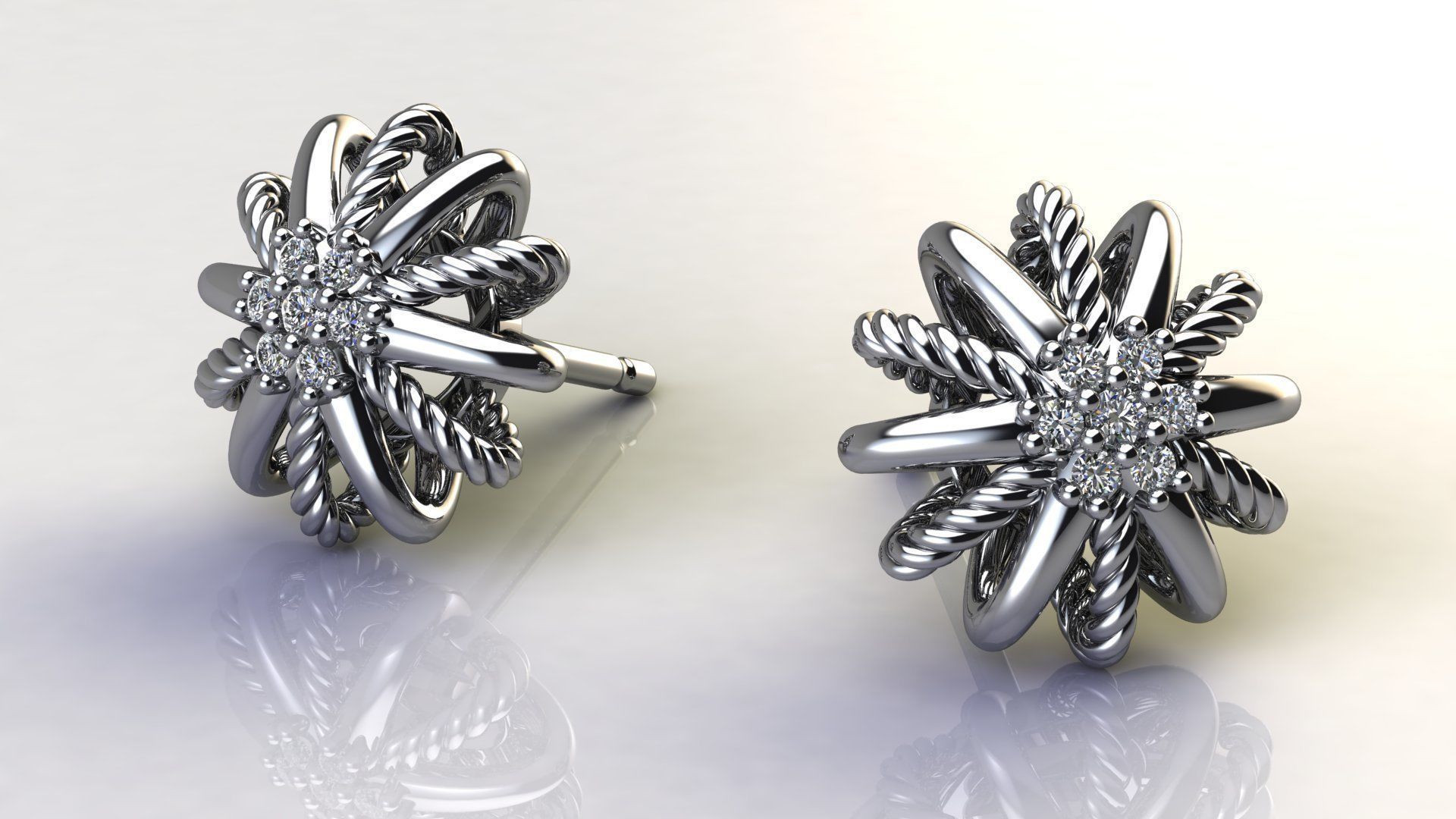 Starburst Earring with Diamonds size 10 mm 3D model 3D printable | CGTrader