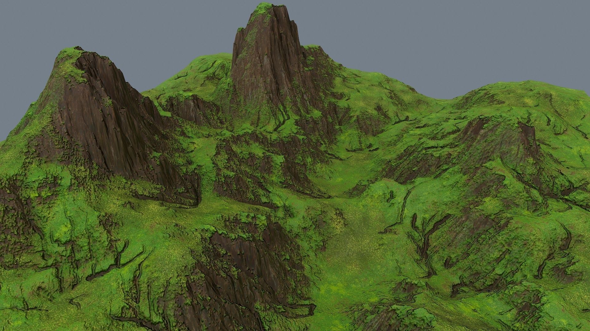 3D model Tileable green lands with rocky mountains environment asset VR ...