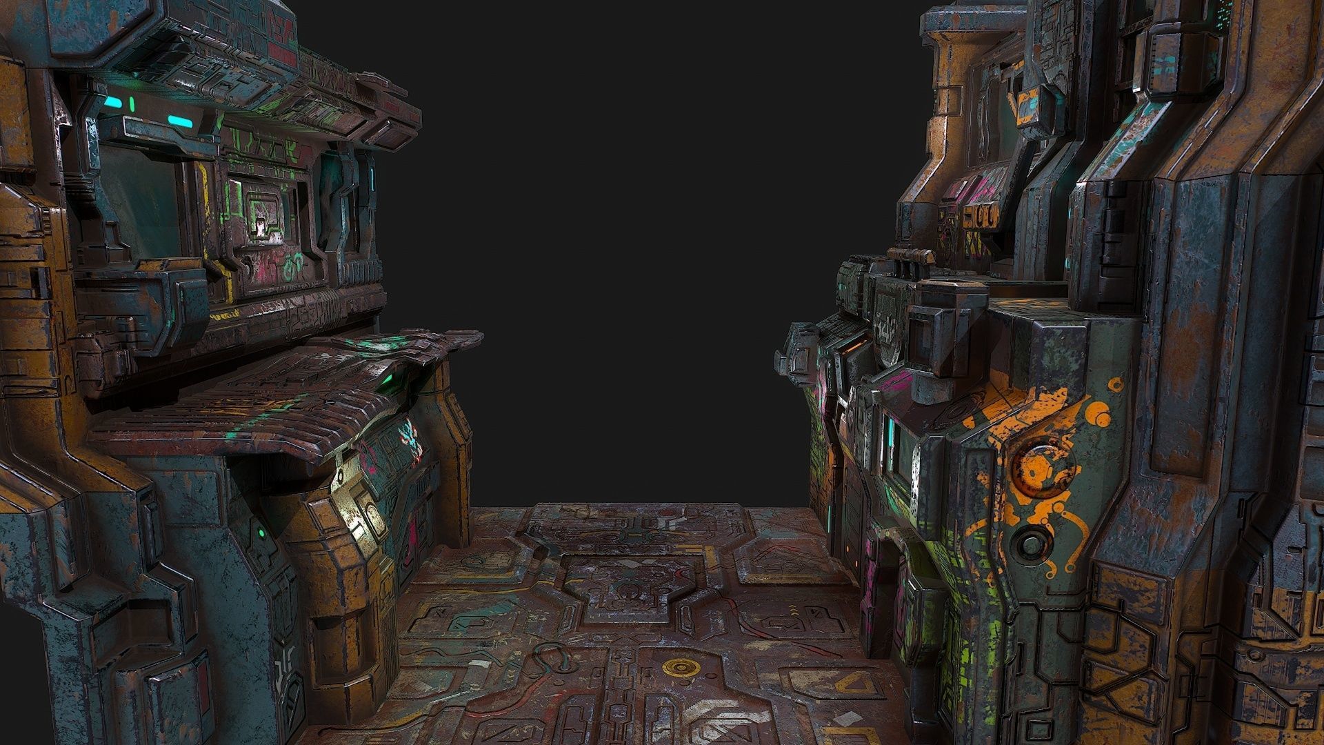 3D model Low poly cyberpunk street pattern with building facades VR ...