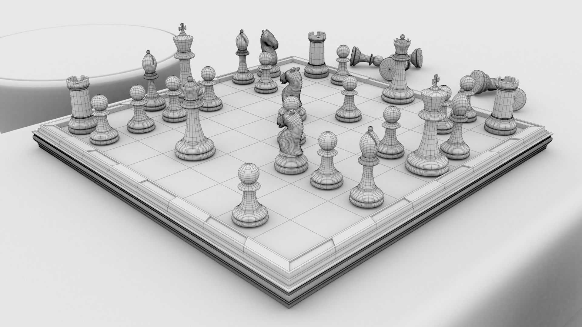 Chess Highpoly set on checkered tablecloth 3D model | CGTrader