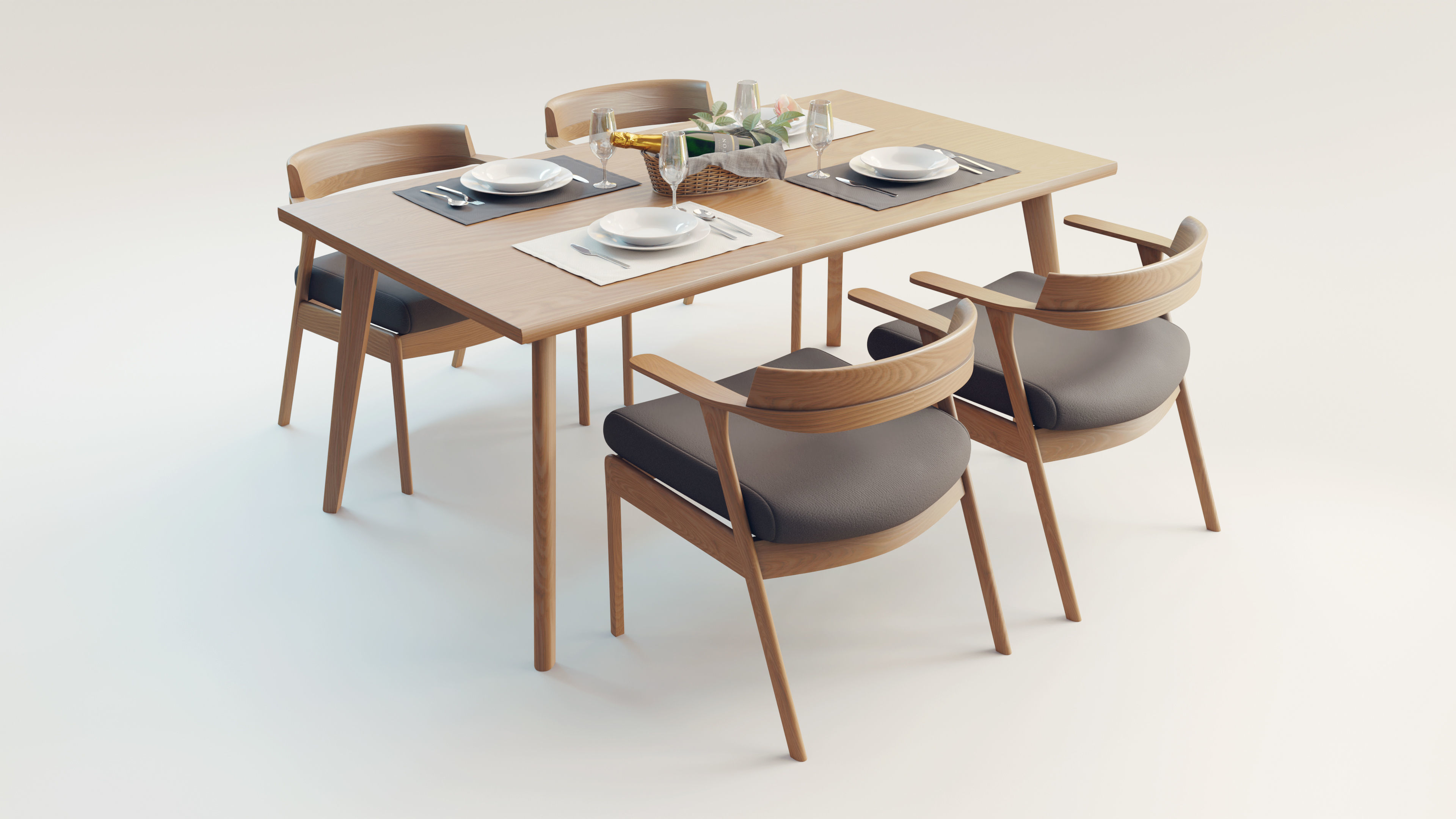 Wooden Dining Table and Chairs Set 3D model | CGTrader