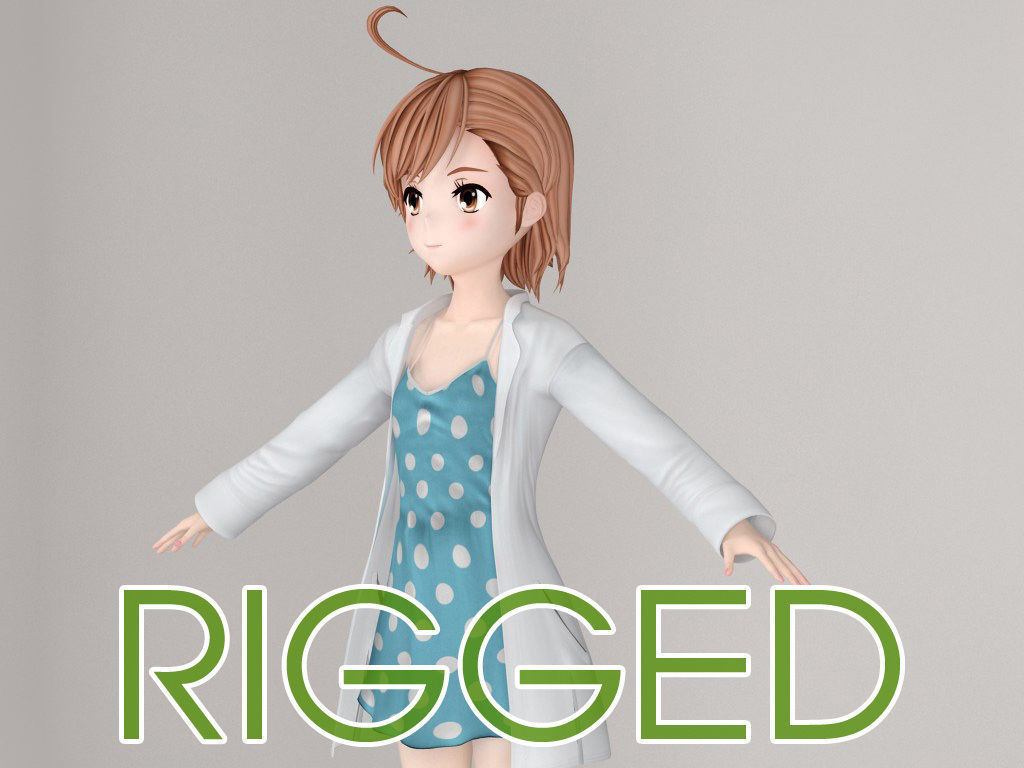 T pose rigged model of Last Order anime girl 3D model rigged | CGTrader