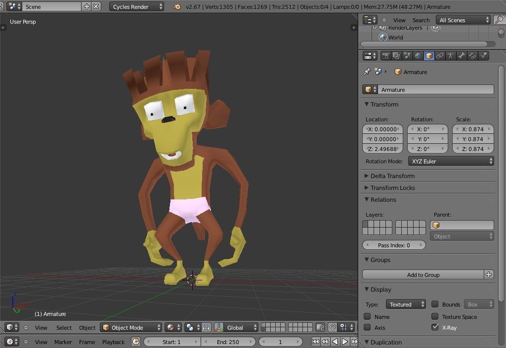 3D model monkey made in blender VR / AR / low-poly rigged animated ...