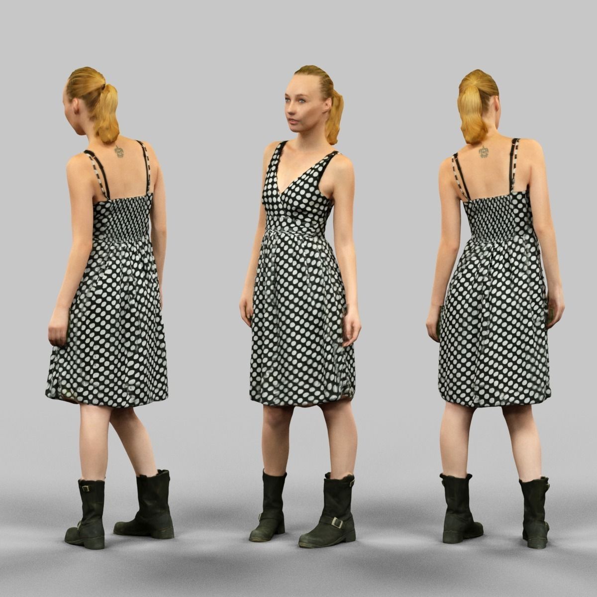 3D model Girl in Polka Dot Dress VR / AR / low-poly | CGTrader