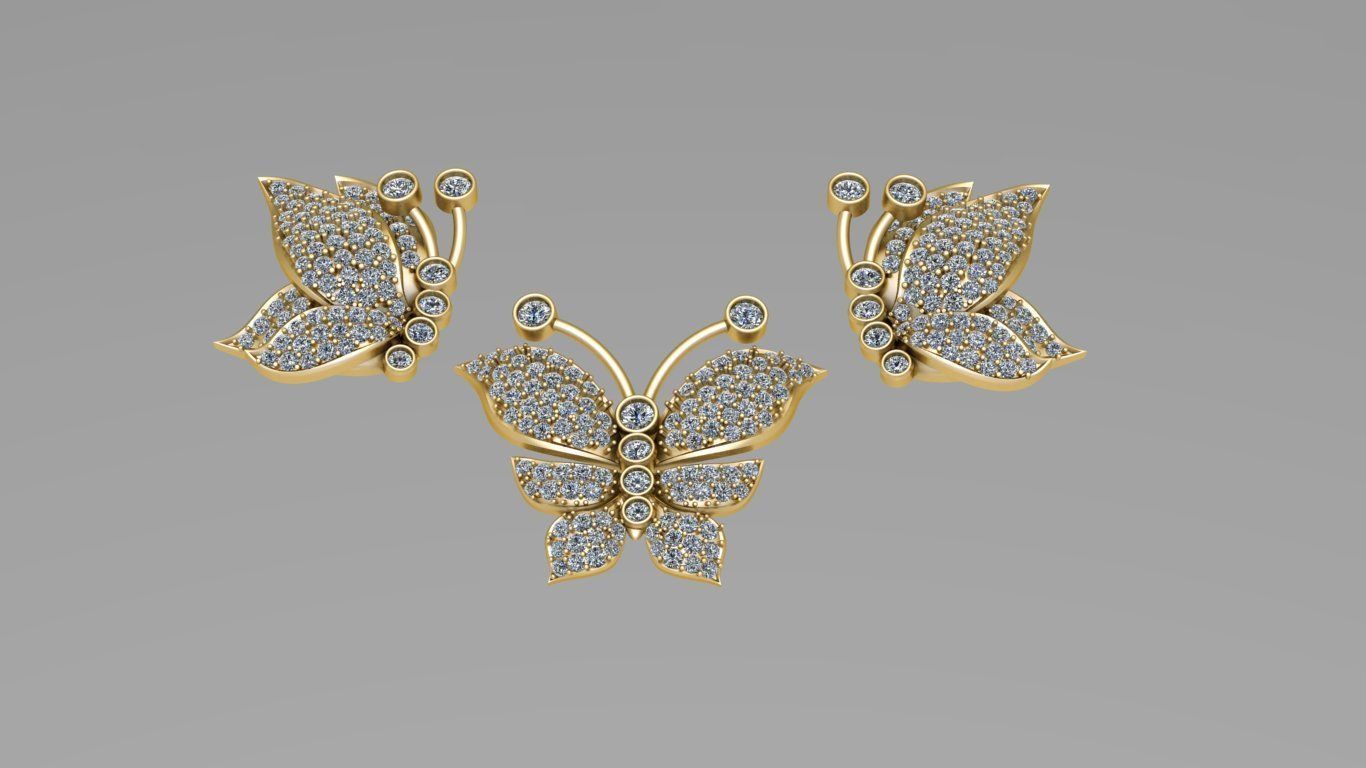 Butterfly 3D print model gold brooch with diamonds 3D model 3D ...