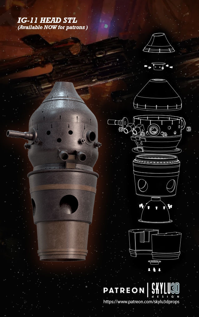 IG-11 Life Size Droid Head 3D print ready STL - The Mandalorian 3D ...