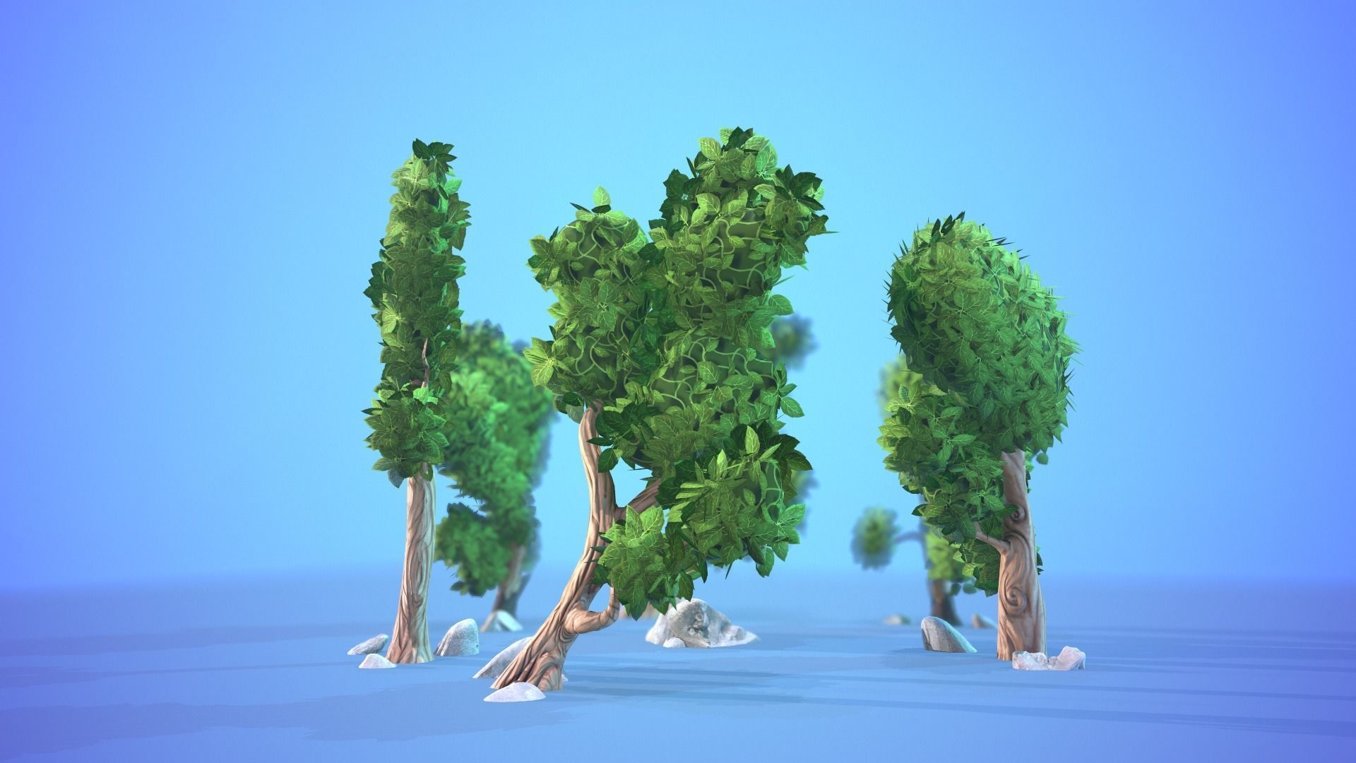Stylized Foliage Pack - Trees and Rocks 3D model | CGTrader