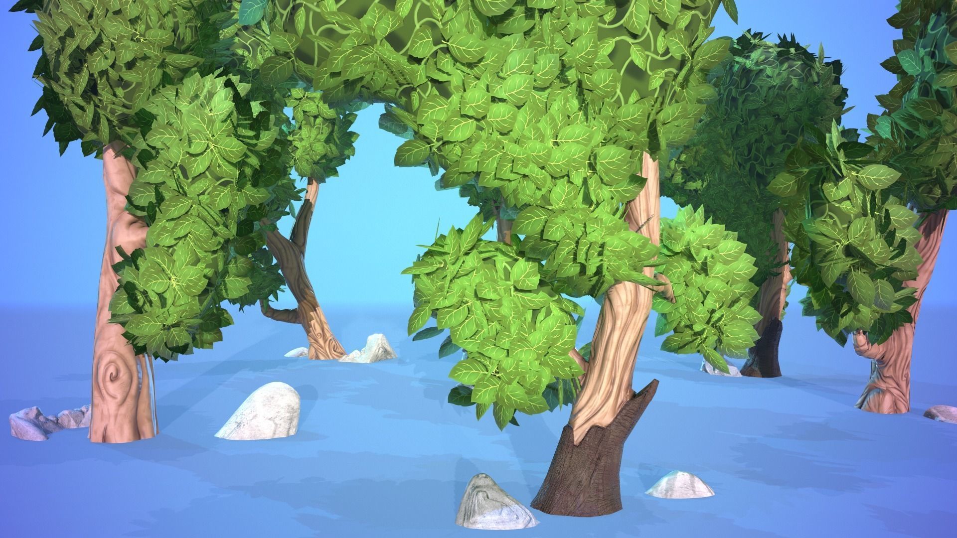 Stylized Foliage Pack - Trees and Rocks 3D model | CGTrader
