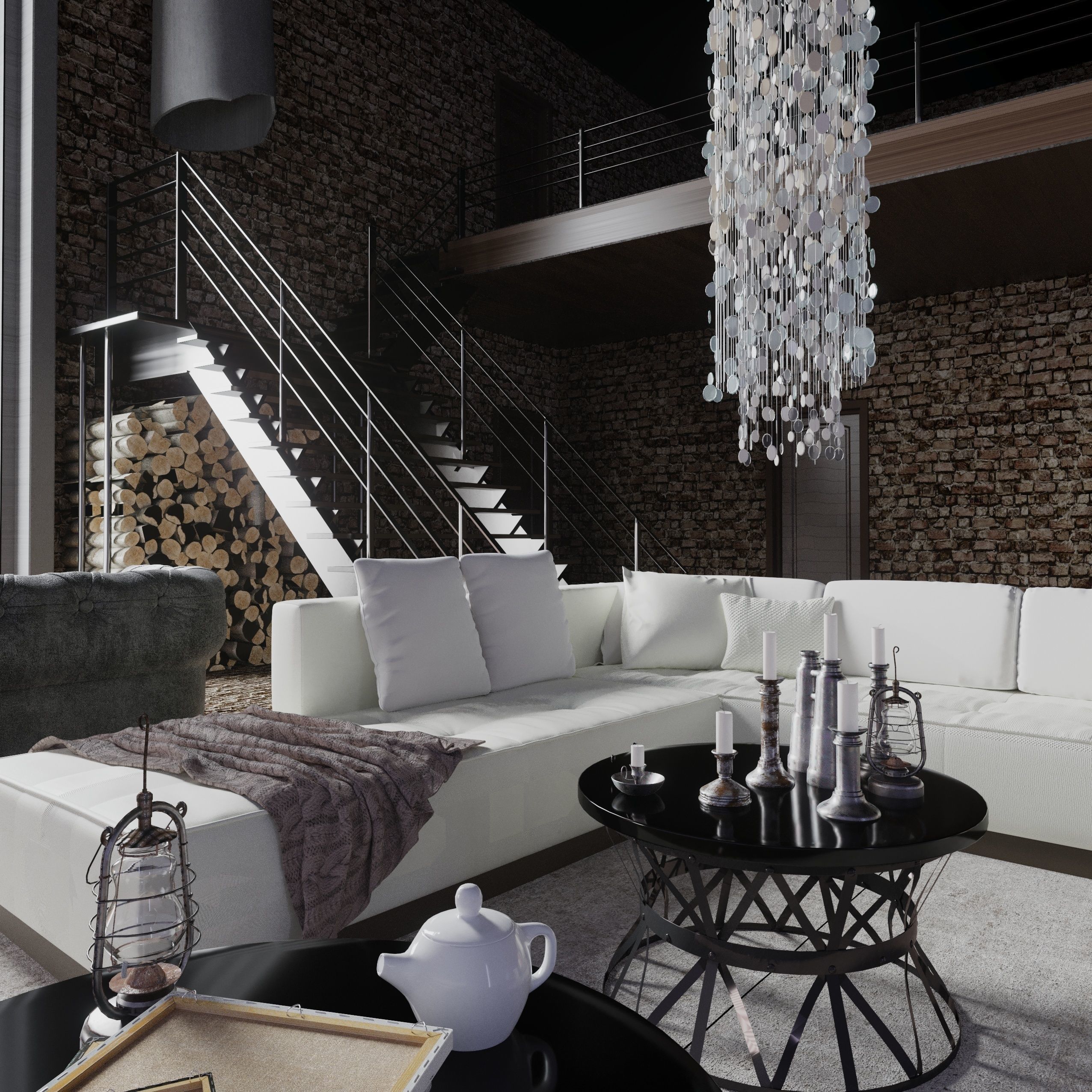Living room in the loft house 3D model | CGTrader