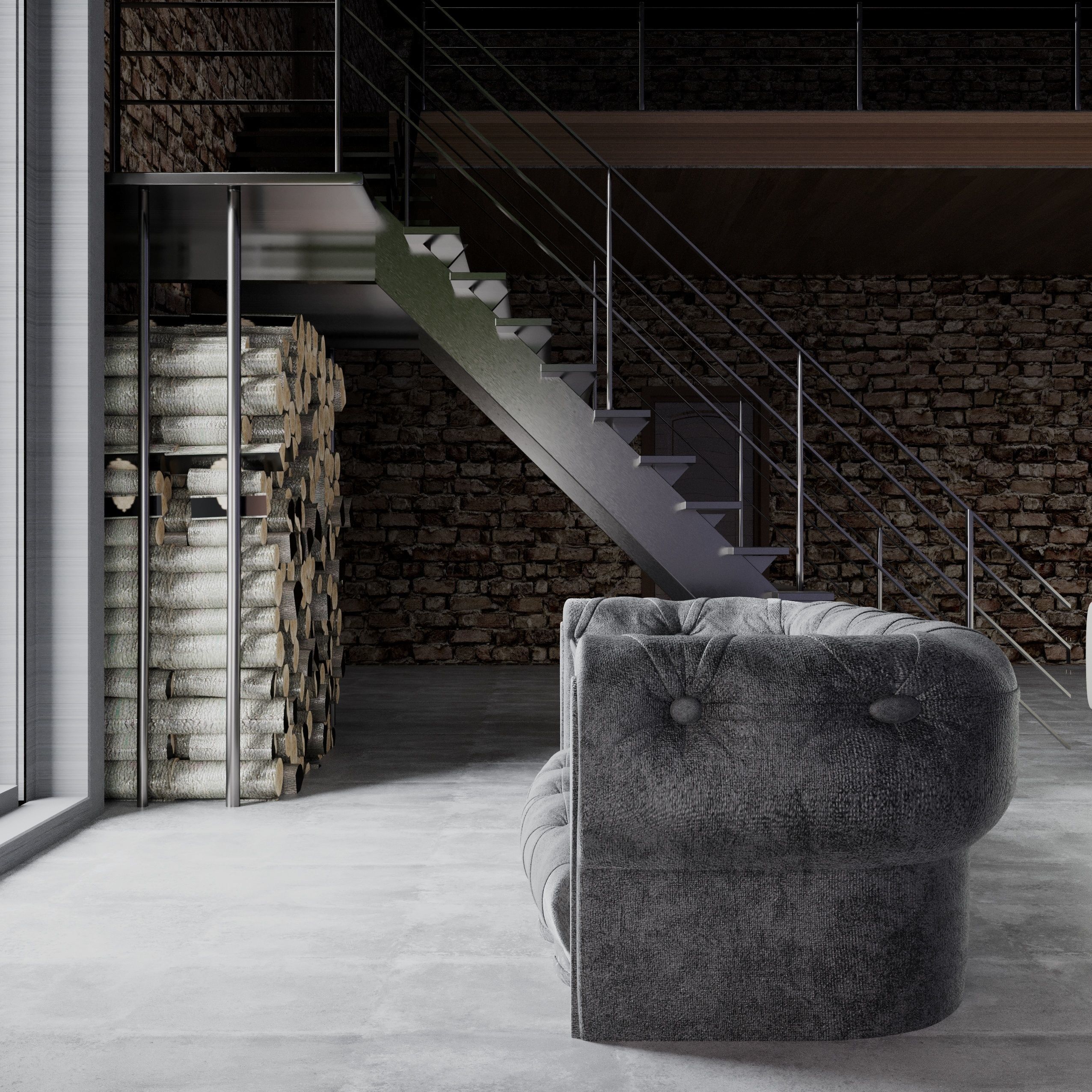 Living room in the loft house 3D model | CGTrader