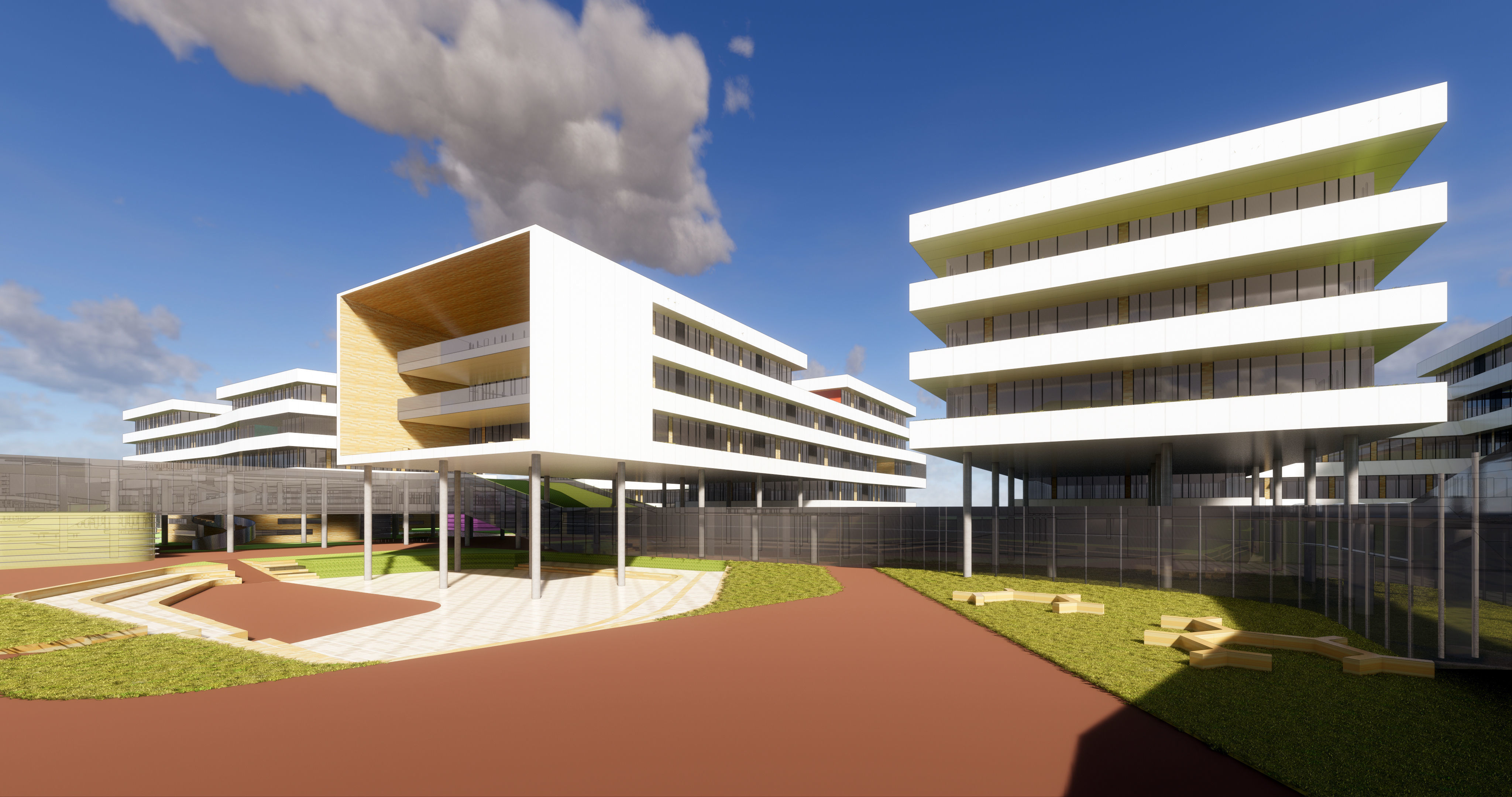 Primary and secondary school building design 3D model