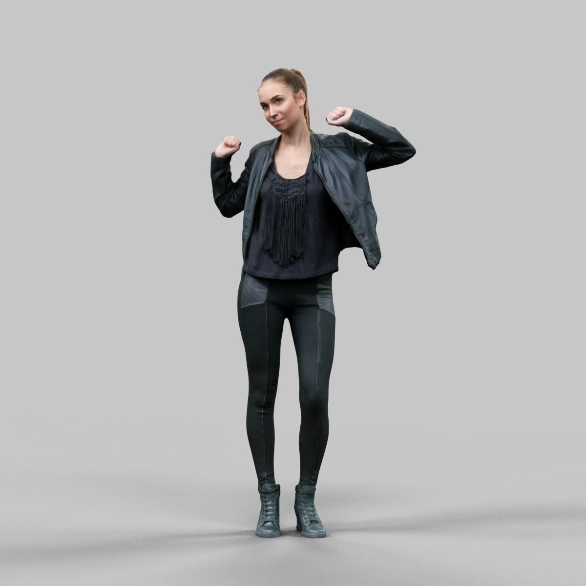 3D model Girl in shiny black outfit dancing VR / AR / low-poly | CGTrader
