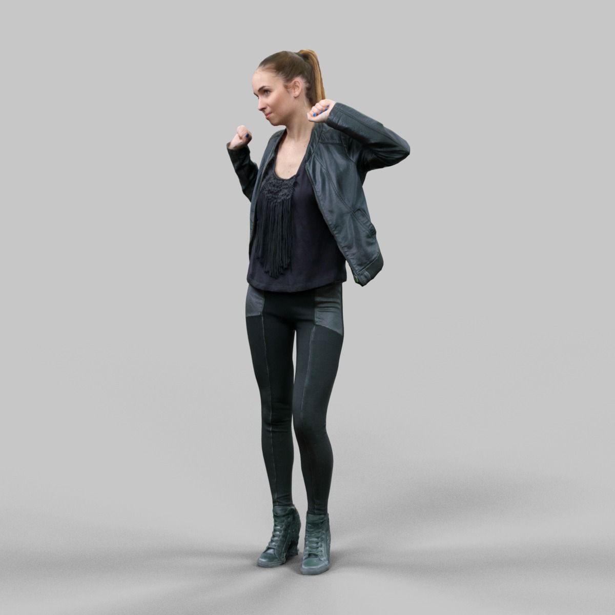 3D model Girl in shiny black outfit dancing VR / AR / low-poly | CGTrader