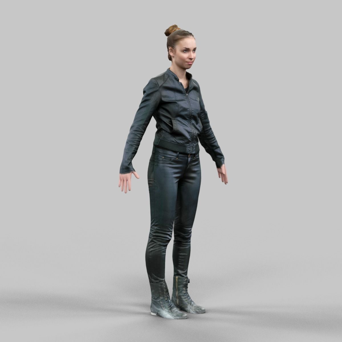 3D model A-Posing girl in shiny black outfit VR / AR / low-poly | CGTrader