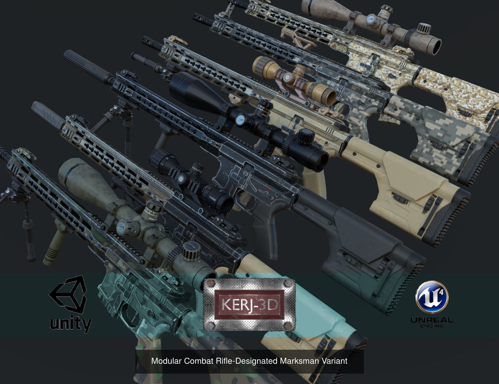 3D Model Collection Modular Combat Rifle-All Variants VR / AR / low ...