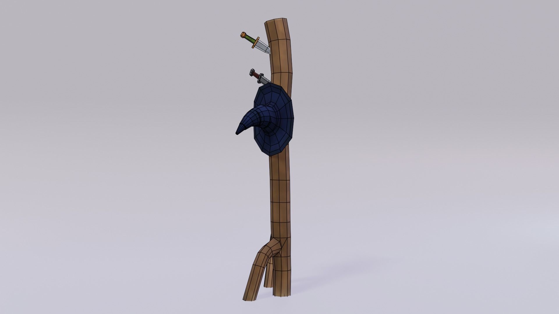 3D model Low poly hanger wooden pole with hat VR / AR / low-poly | CGTrader