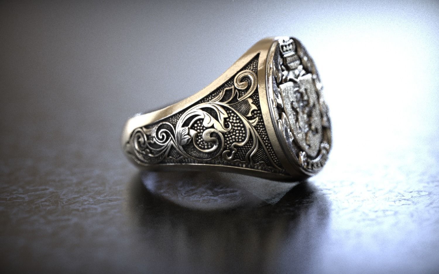 Mens Lion Knight Signet Ring 3D model 3D printable | CGTrader